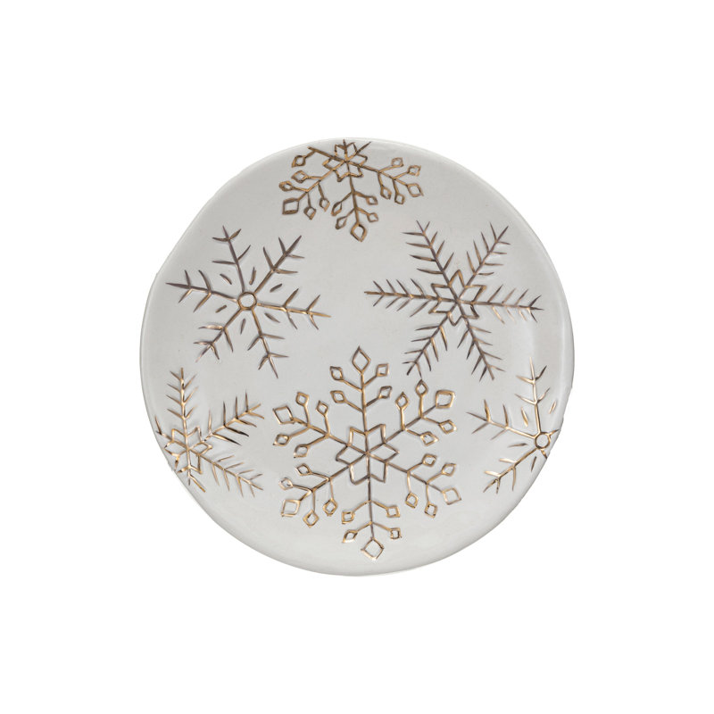 The Holiday Aisle® Stoneware Plate With Gold Electroplated Snowflakes ...