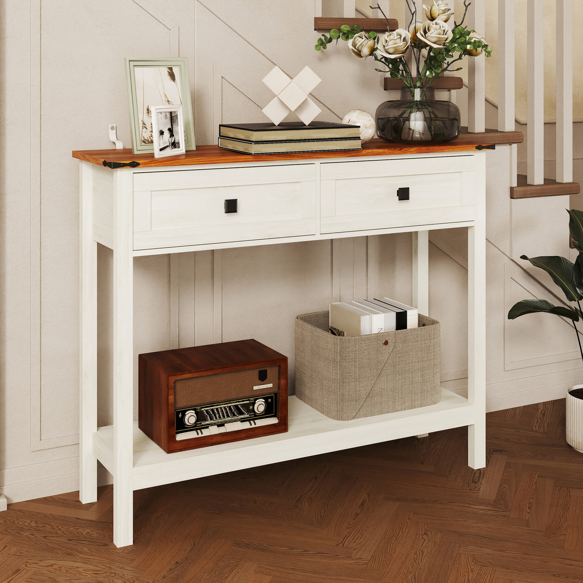 Winston Porter Console Table With 2 Drawer And Bottom Storage Shelf | Wayfair