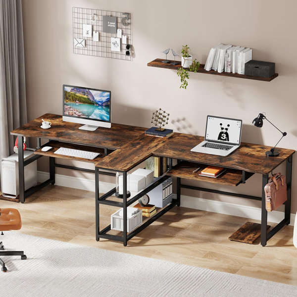 17 Stories Malira T-Shape Desk with Storage and Keyboard Tray & Reviews ...