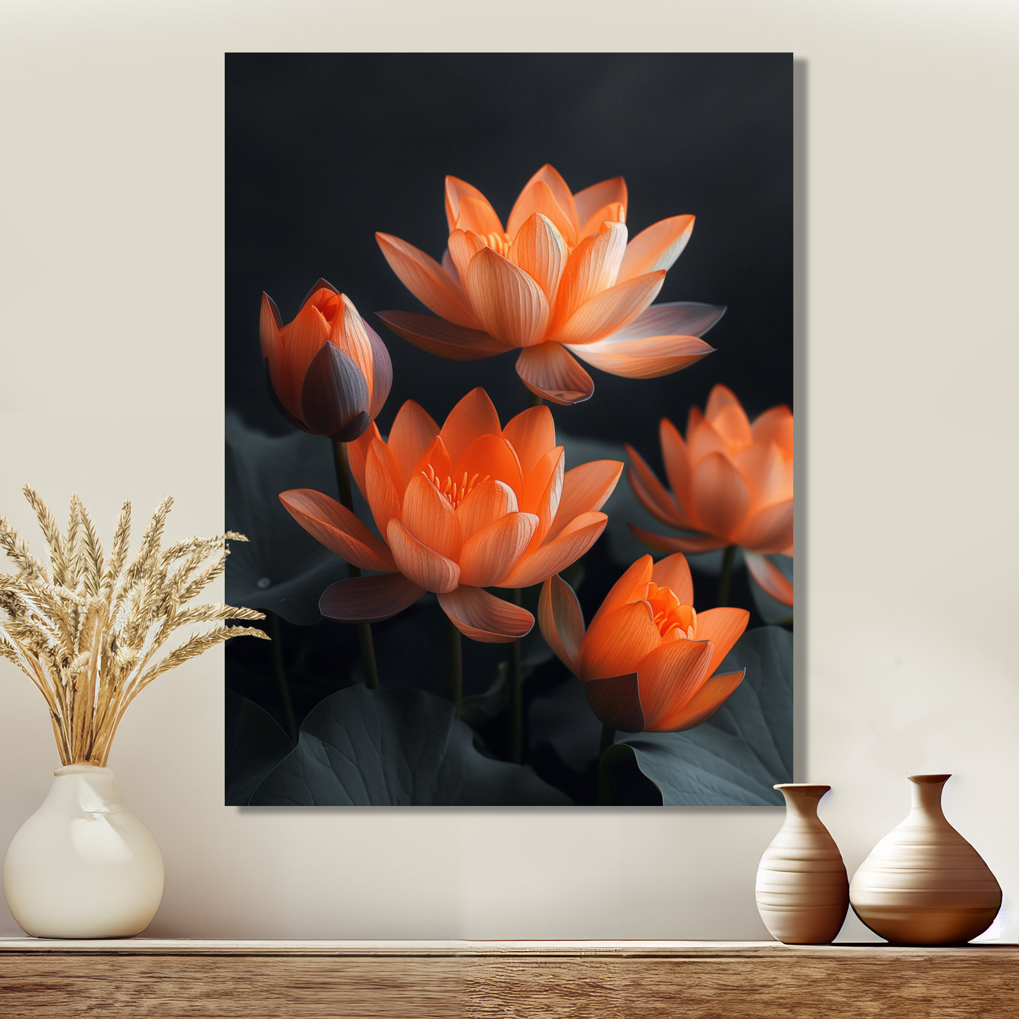 Ebern Designs Orange Grey Vintage Vibes Lotus Photo I - Lotus Wall Art ...