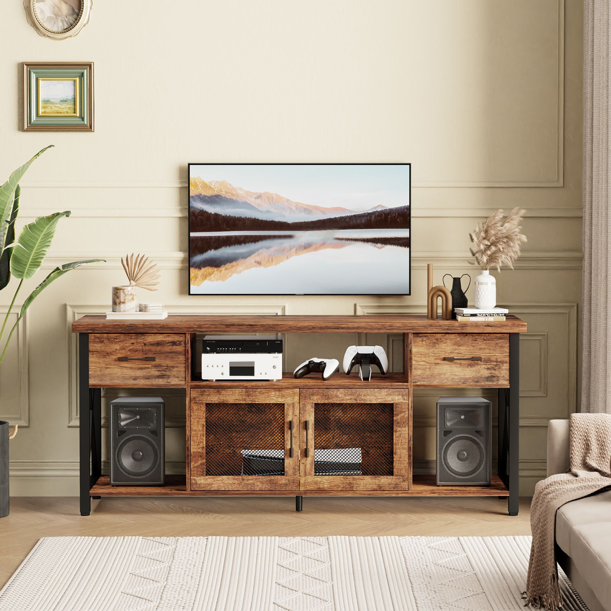 Flycity Tv Stand Entertainment Center Media Console Table Living Room ...