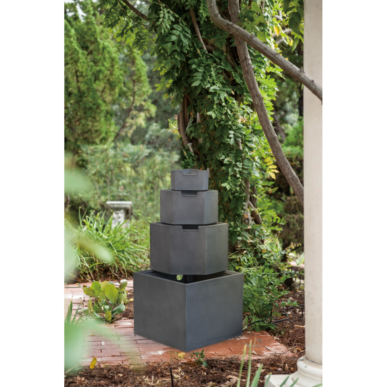 Arlmont & Co. 19.7X19.7X41.7" Gray Cement 4 Tier Block Water Fountain ...