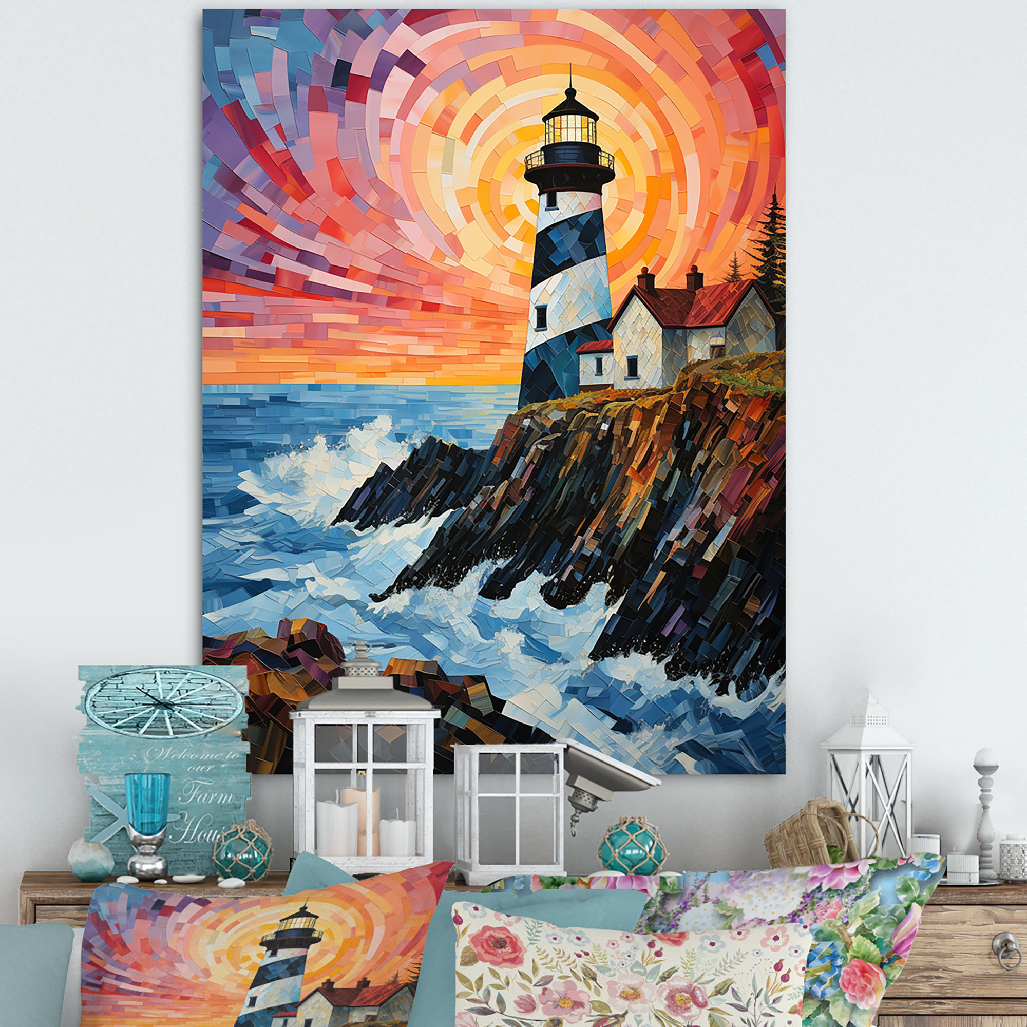 Breakwater Bay Dots Lighthouses Guiding II - Nautical & Beach Wall Art ...