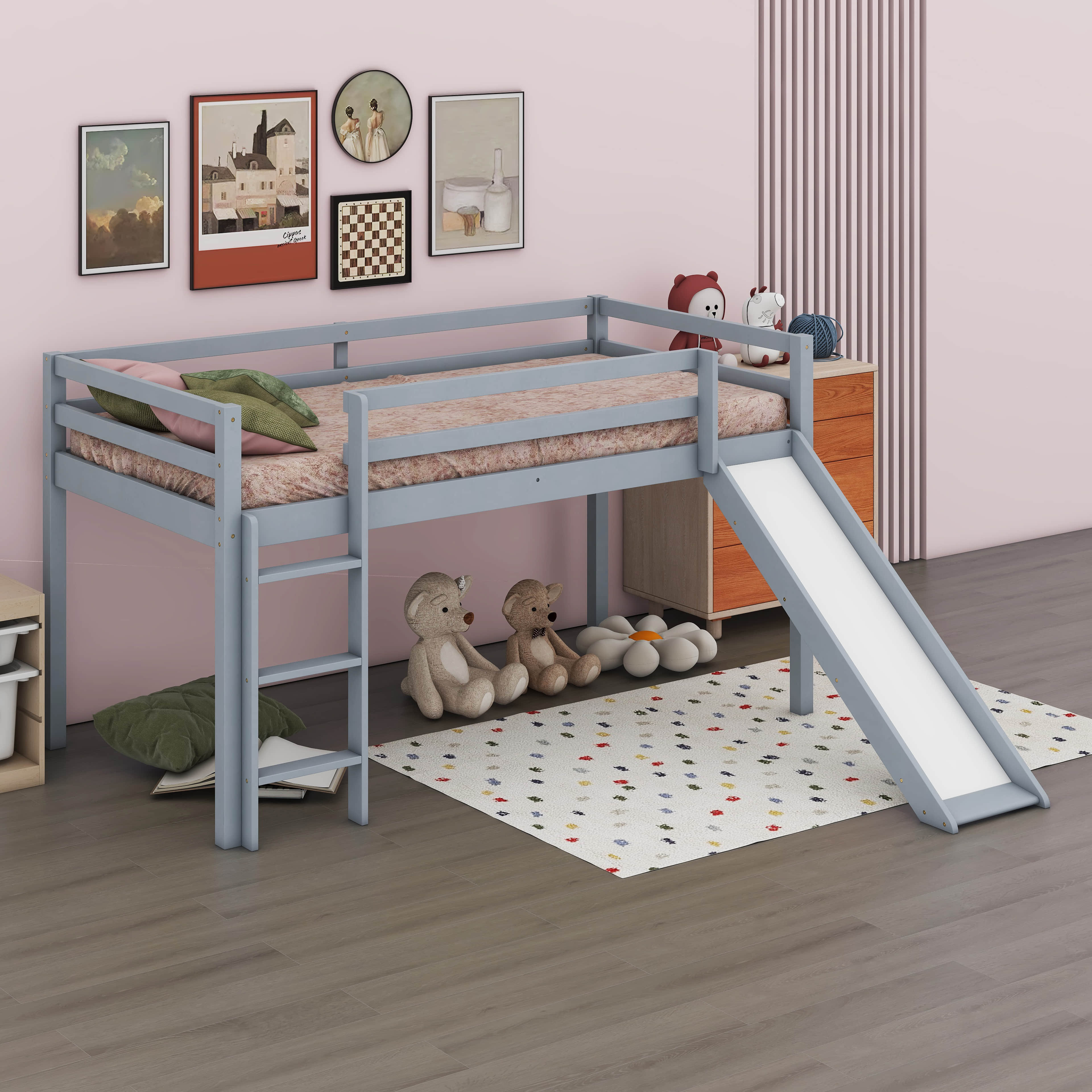 Harriet Bee Low Loft Bed With Slide, Loft Bed Twin Size, Slide Bed With Ladder - Wayfair Canada