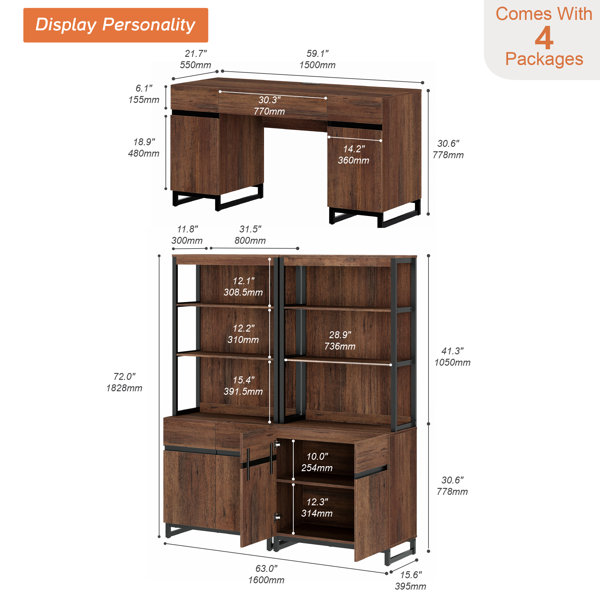 Latitude Run® Aadam Home Office Furniture Set: 59" Modern Executive ...