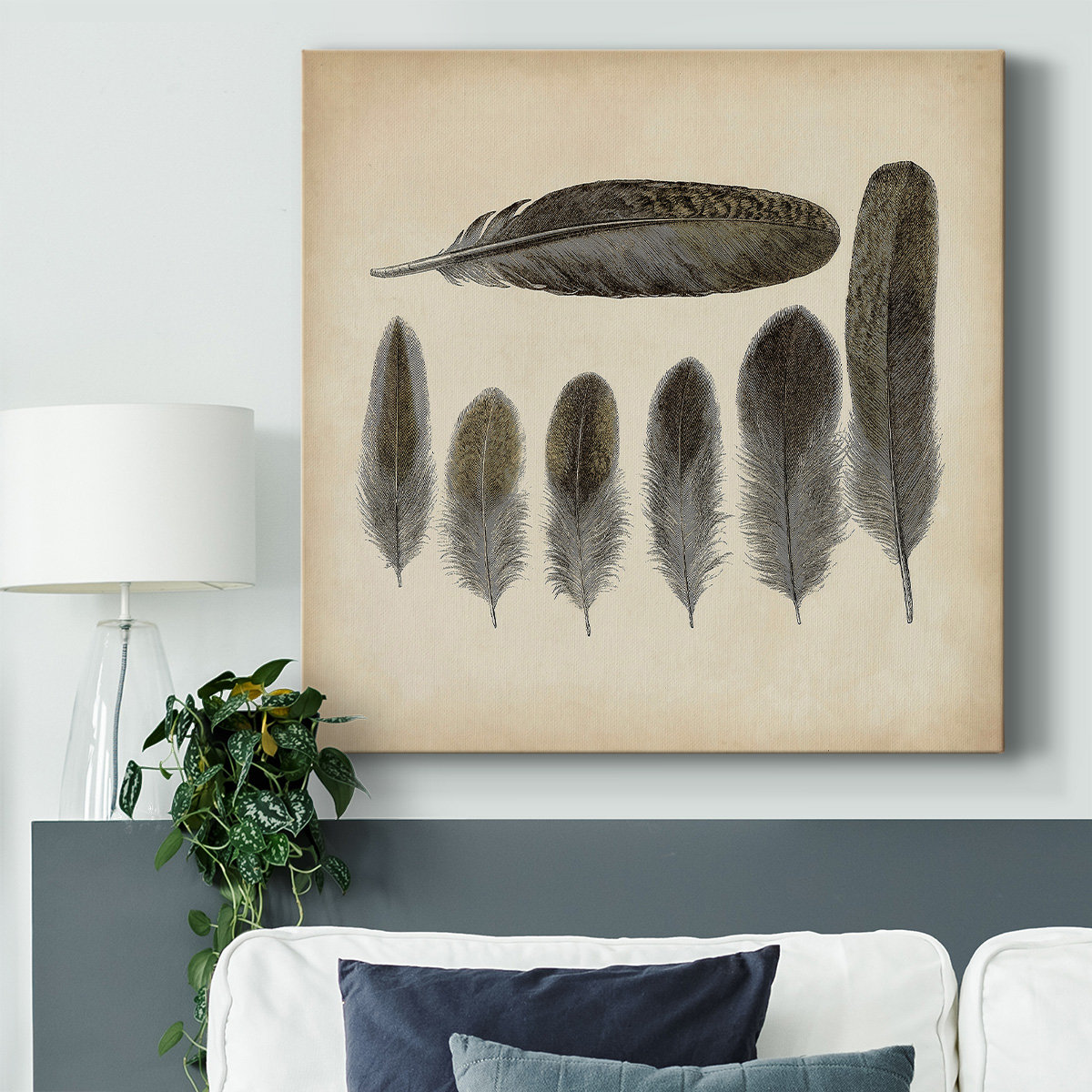 Bungalow Rose Vintage Feathers VI - Wrapped Canvas Print | Wayfair