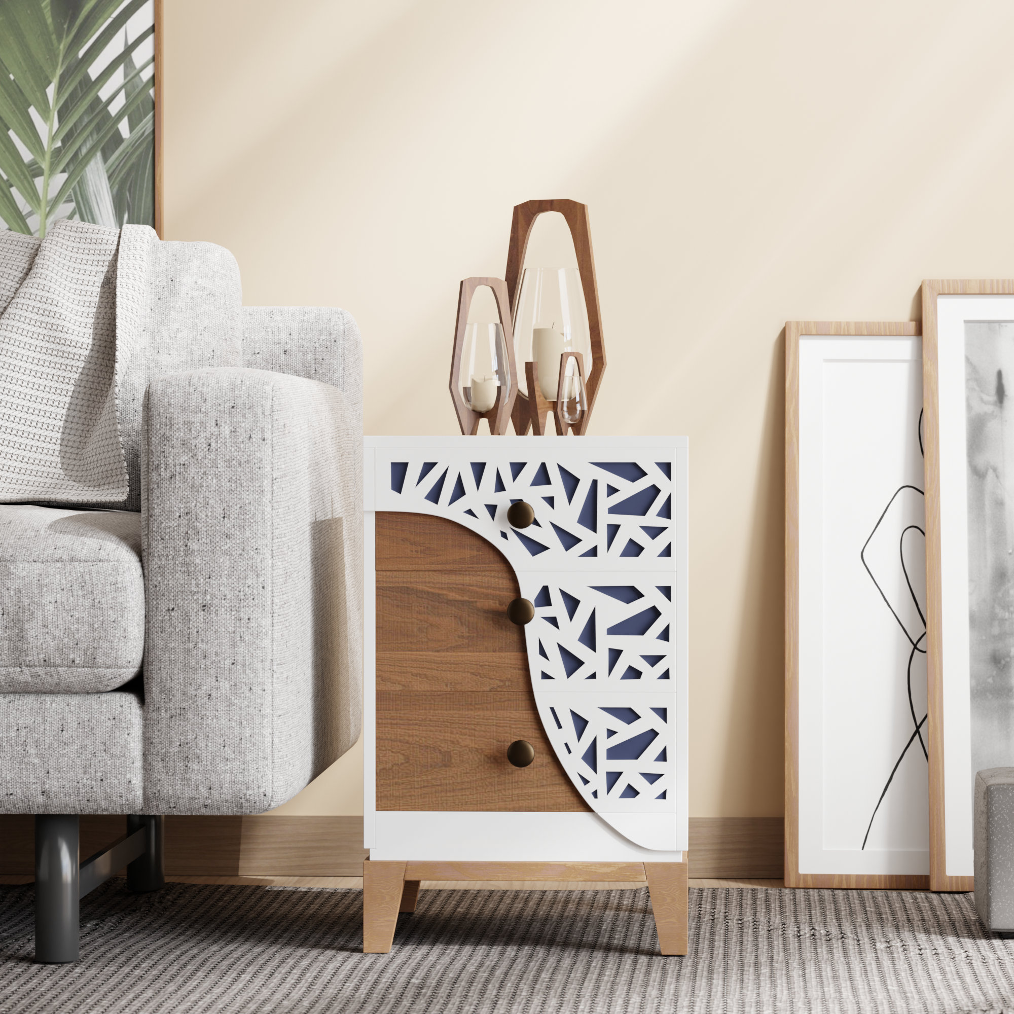 Latitude Run® Rahzel 3 - Drawer Solid Wood Nightstand in Whilte | Wayfair