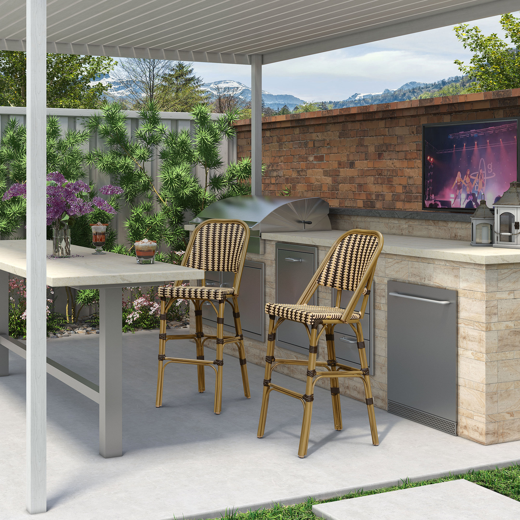 Bay Isle Home™ Leaf French Bar Stool Set Of 2 Bamboo Print Finish Patio ...