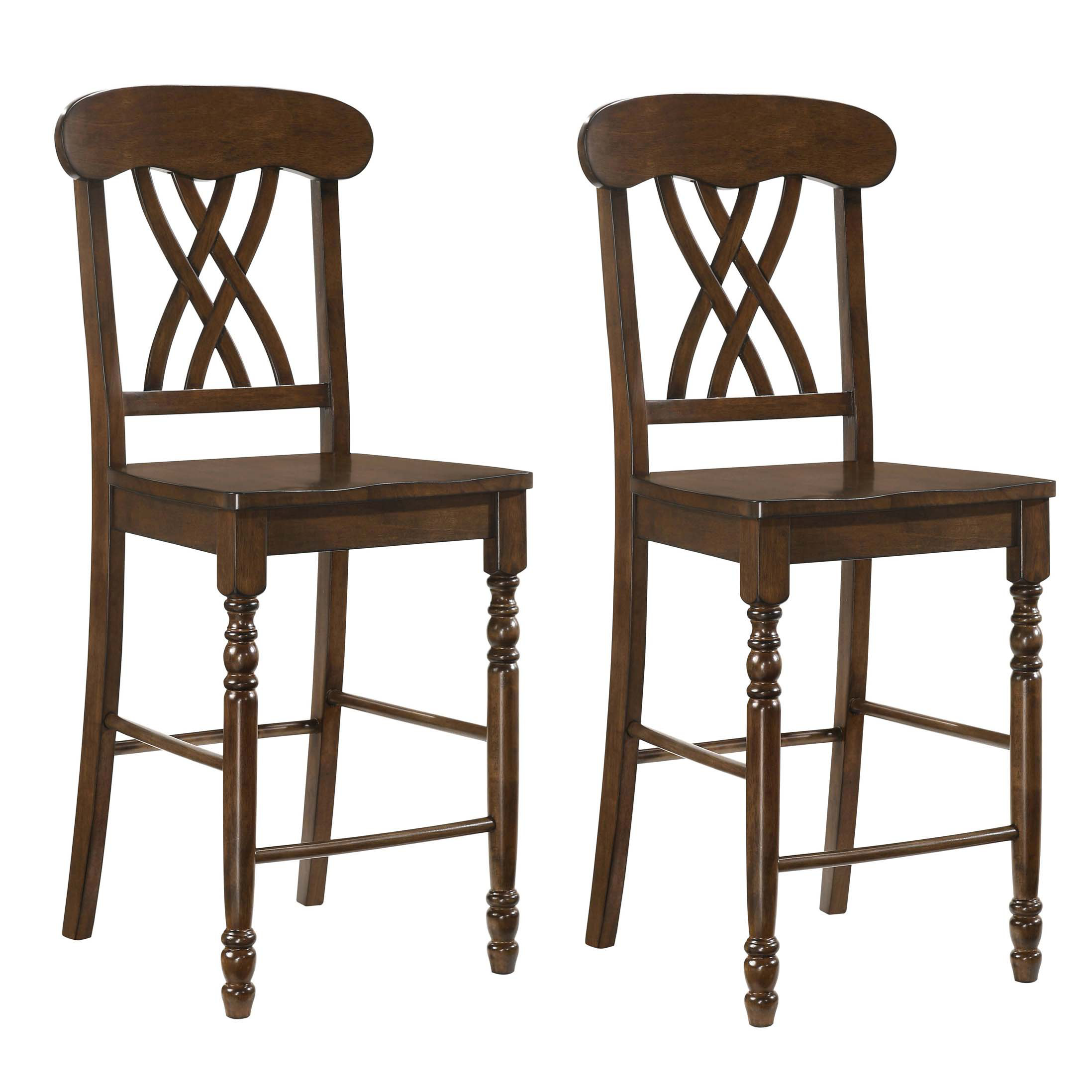 Darby Home Co Walnut Cross Back Counter Height Stools (Set of 2) | Wayfair