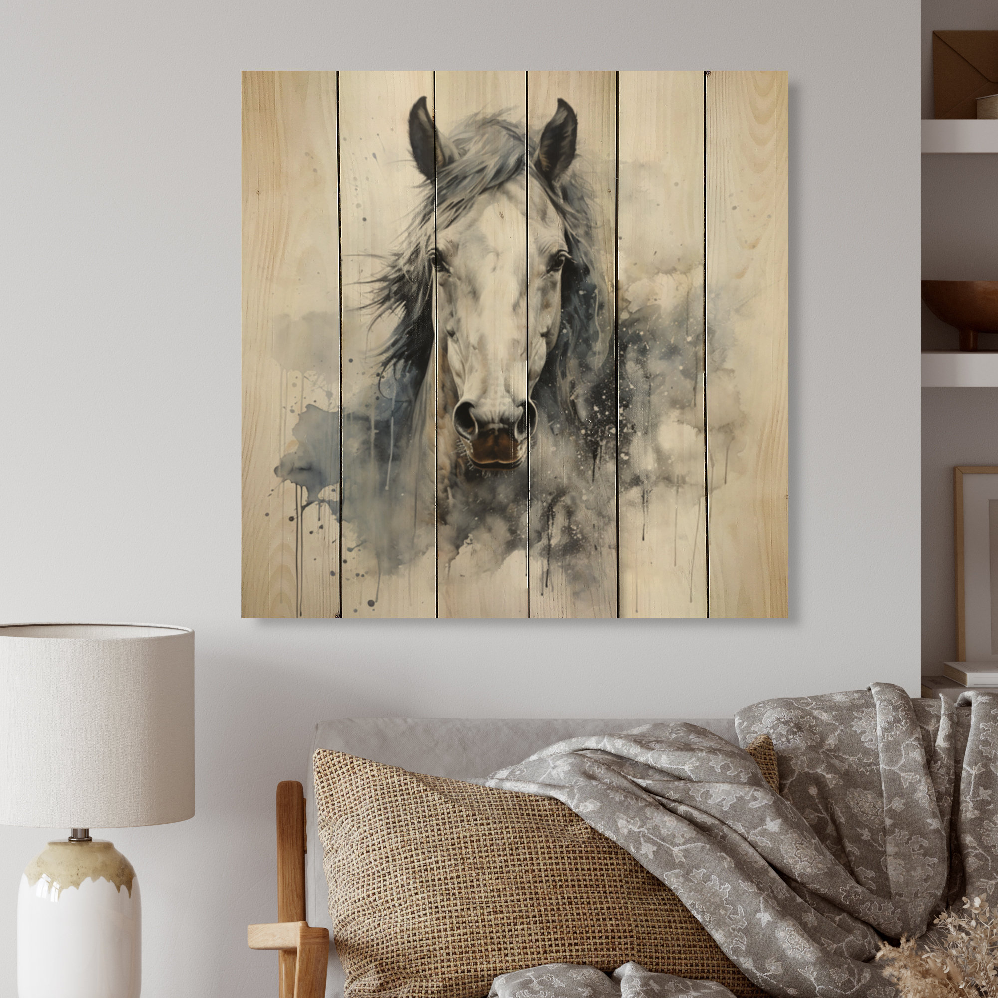 Union Rustic Grey Horse Subdued Tones Pointillism II - Animals Print on ...