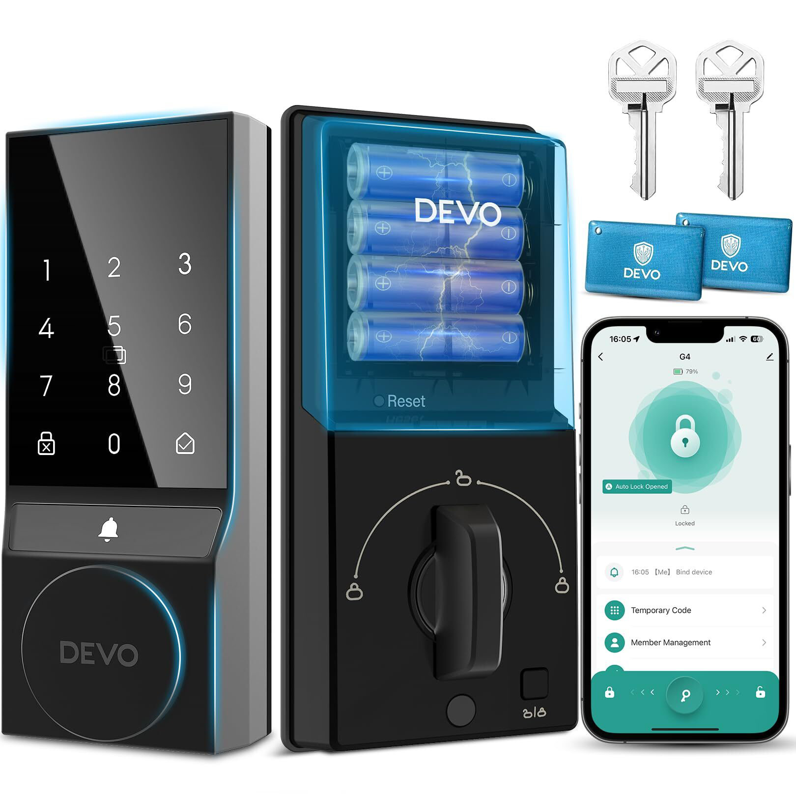 HOTEEL Smart Door Lock, 4 in 1 Keyless Entry Door Lock with Doorbell ...