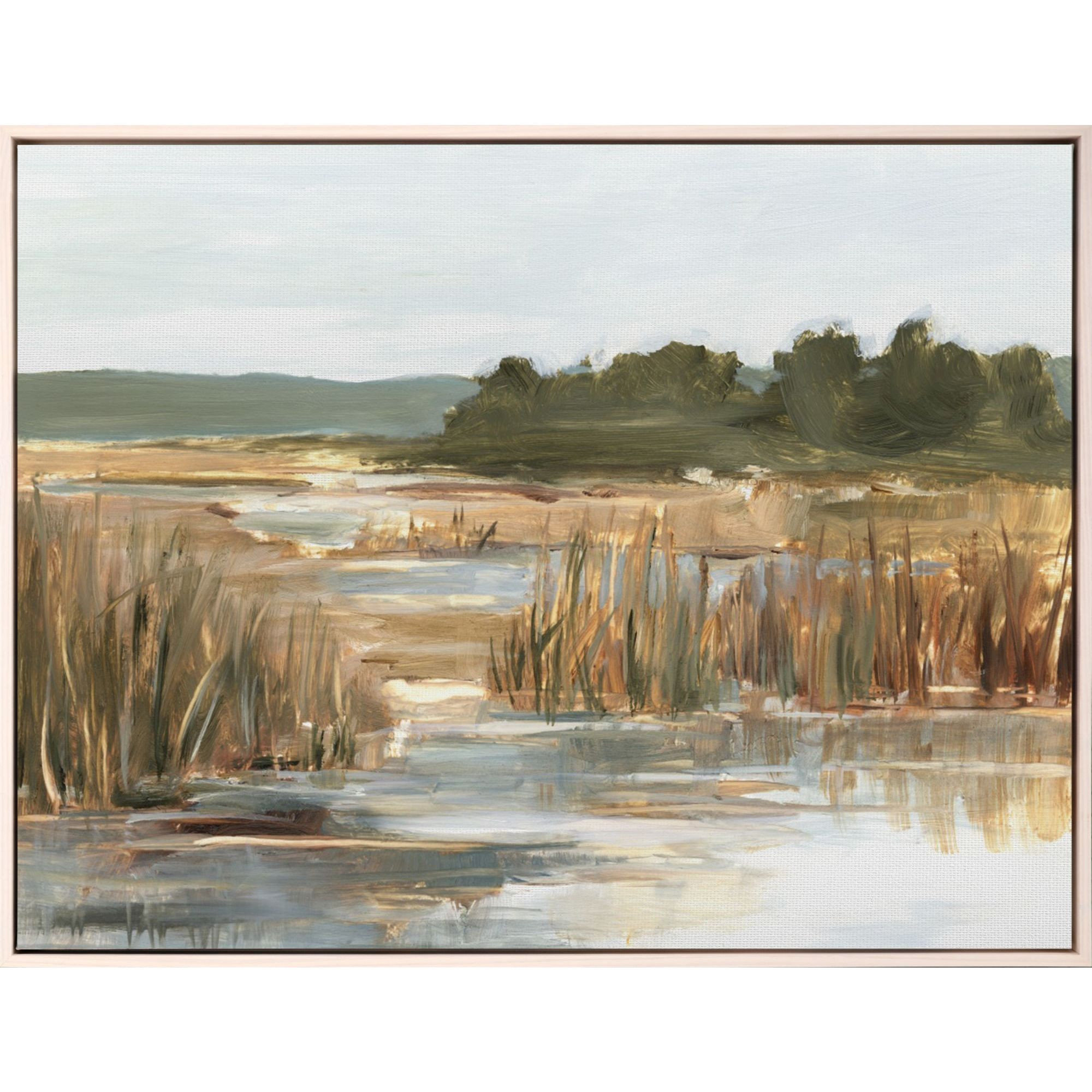 HomeRoots Wetland Marsh Grasses White Floater Frame Wall Art | Wayfair