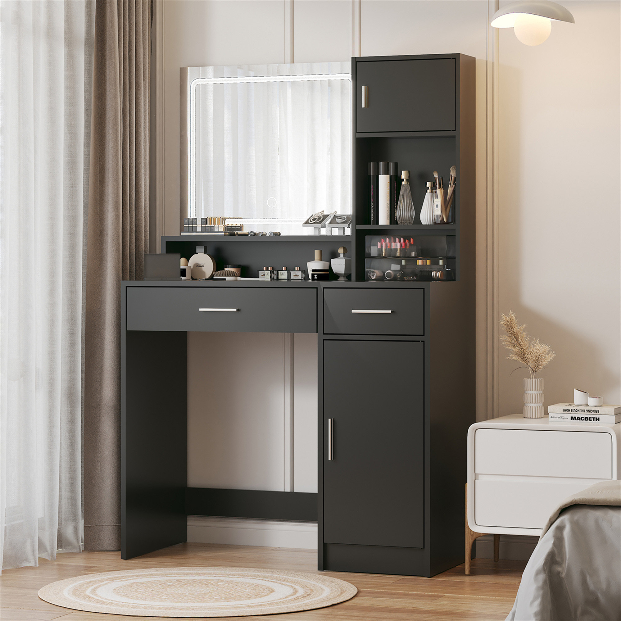 Latitude Run® Vanity Desk With Mirror And LED Light Strip | Wayfair