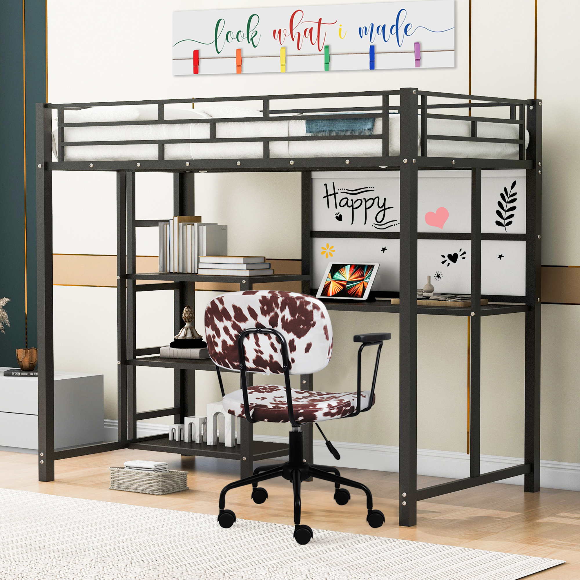 Mason & Marbles Modern Bedroom Set Including Metal Loft Bed With 3 ...