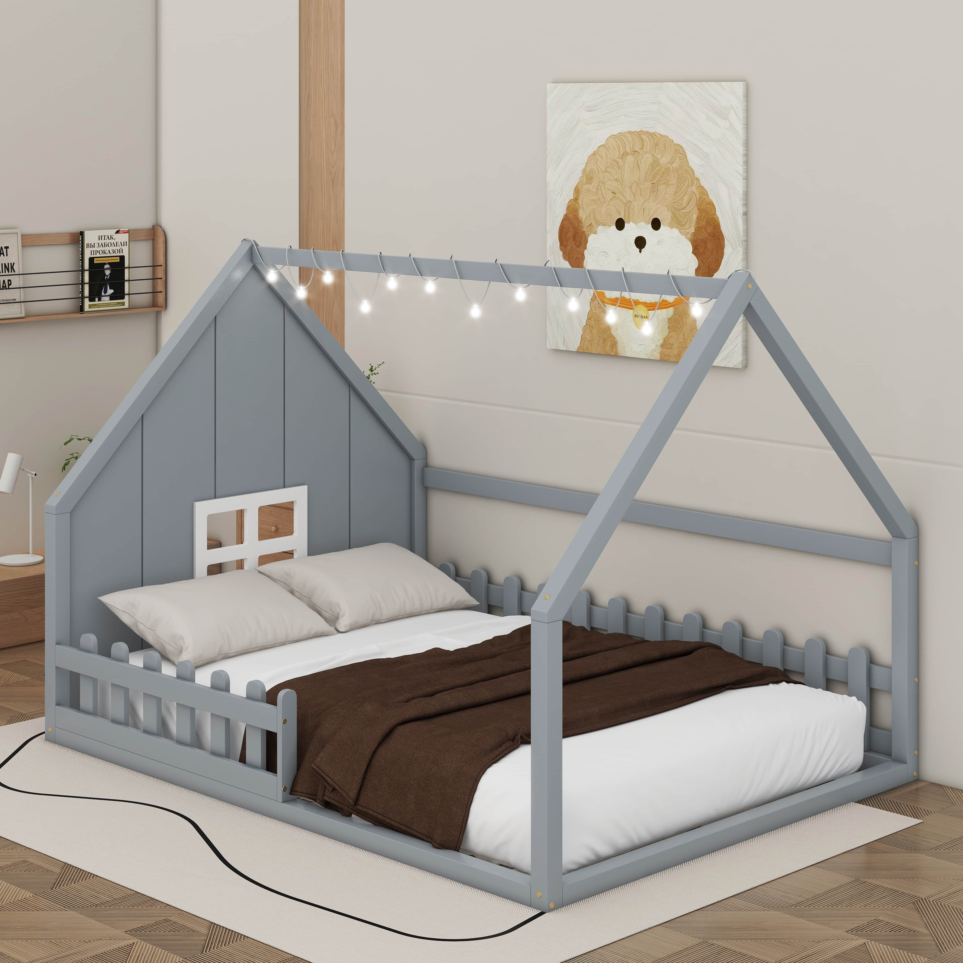 Harper Orchard Full Wood House Bed With Window And Fence - Wayfair Canada