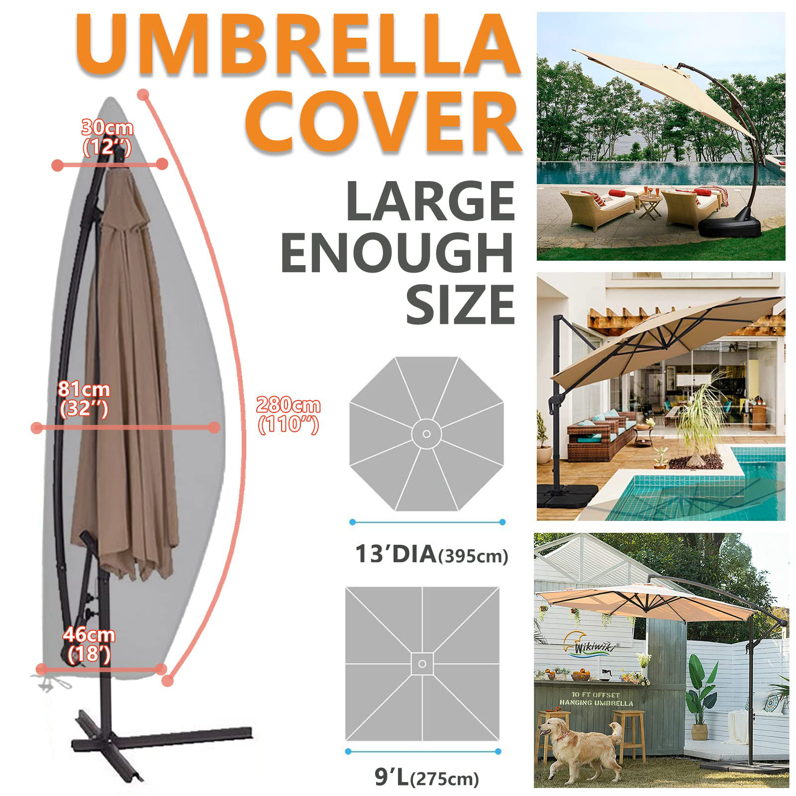 Arlmont & Co. Offset Umbrella Cover, Patio Umbrella Cover For 9Ft To ...