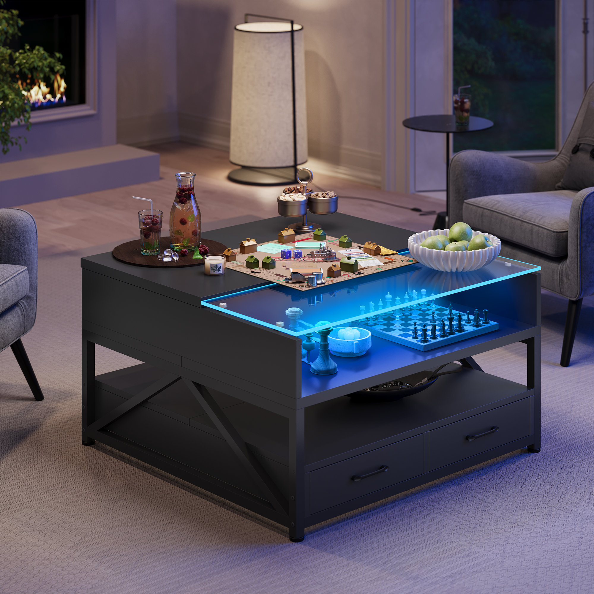 Wrought Studio Lift Top Coffee Table With Rgb Led Lights, Drawer And ...