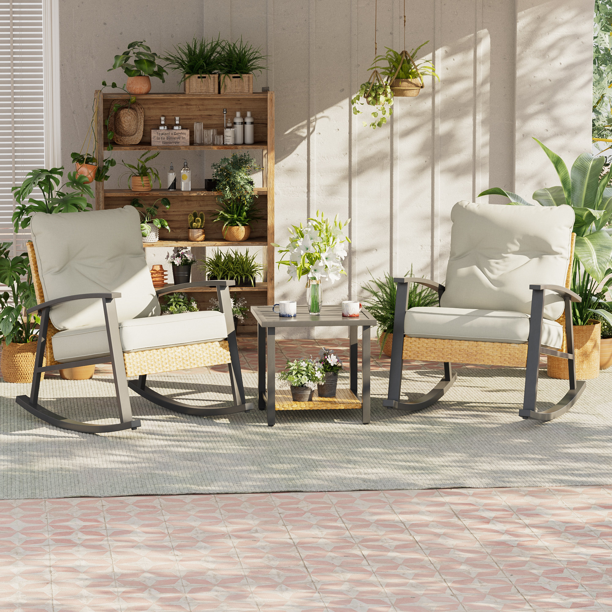 Winston Porter 2 - Person Metal Patio Bistro Set with Cushions, Outdoor ...