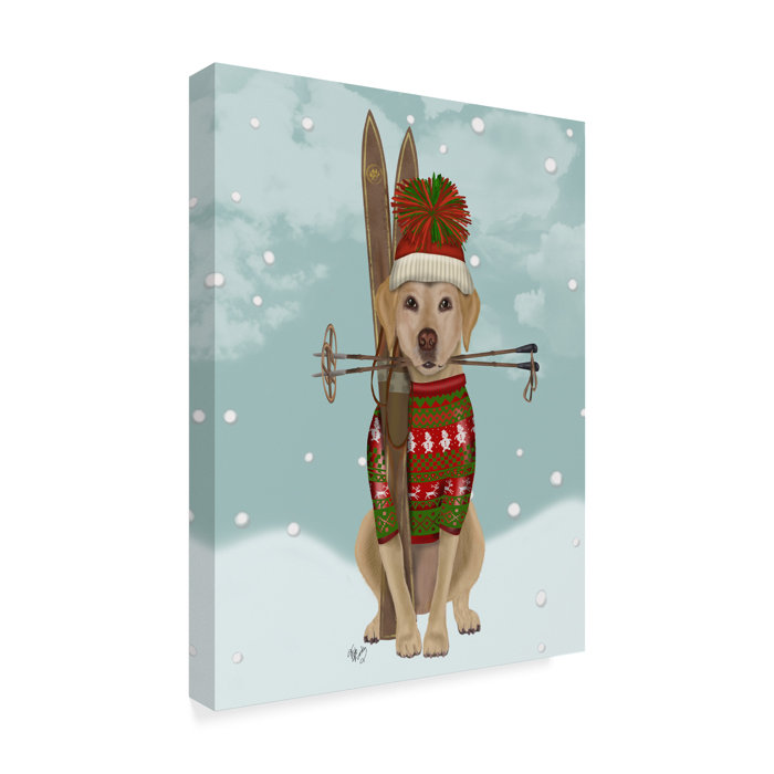 The Holiday Aisle® Yellow Labrador, Skiing On Canvas by Fab Funky Print ...