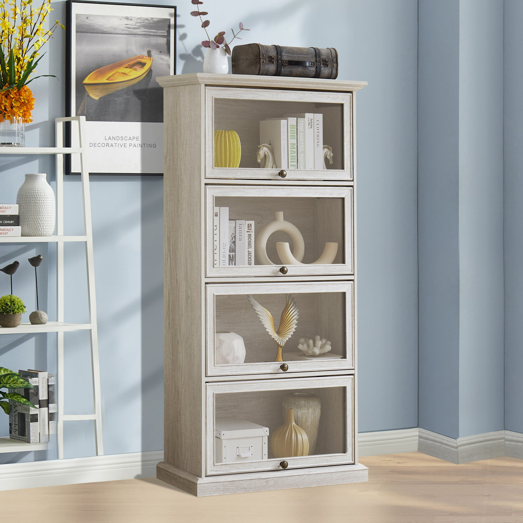 Winston Porter 4 Tier Glass Display Cabinet With Flip Up Glass Doors ...