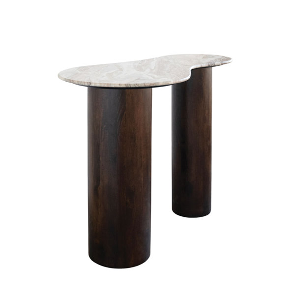 Orren Ellis Marble And Mango Wood Organic Shaped Bar Height Table | Wayfair