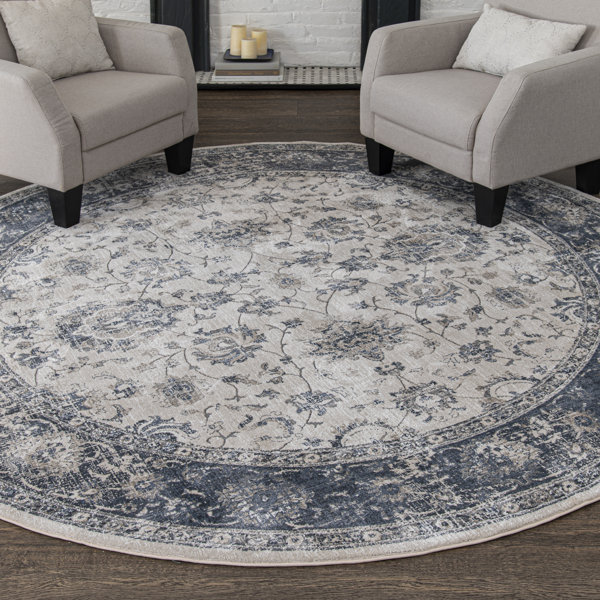 Bungalow Rose Bassler Oriel Ivory /Dark blue 7 ft. 10 in. Round ...