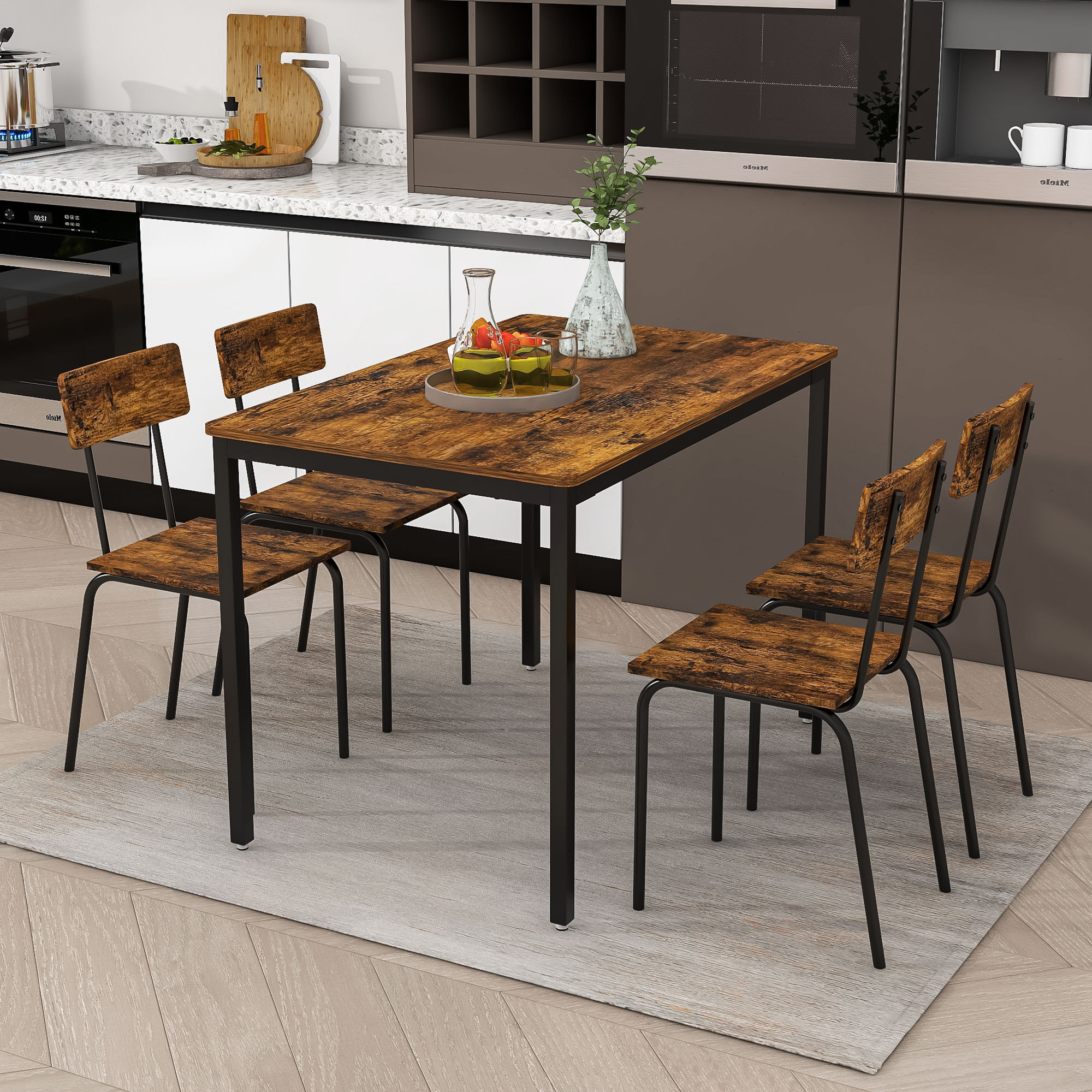 17 Stories Vedhanth 5-Piece Wood Dining Set with Table and 4 Chairs ...