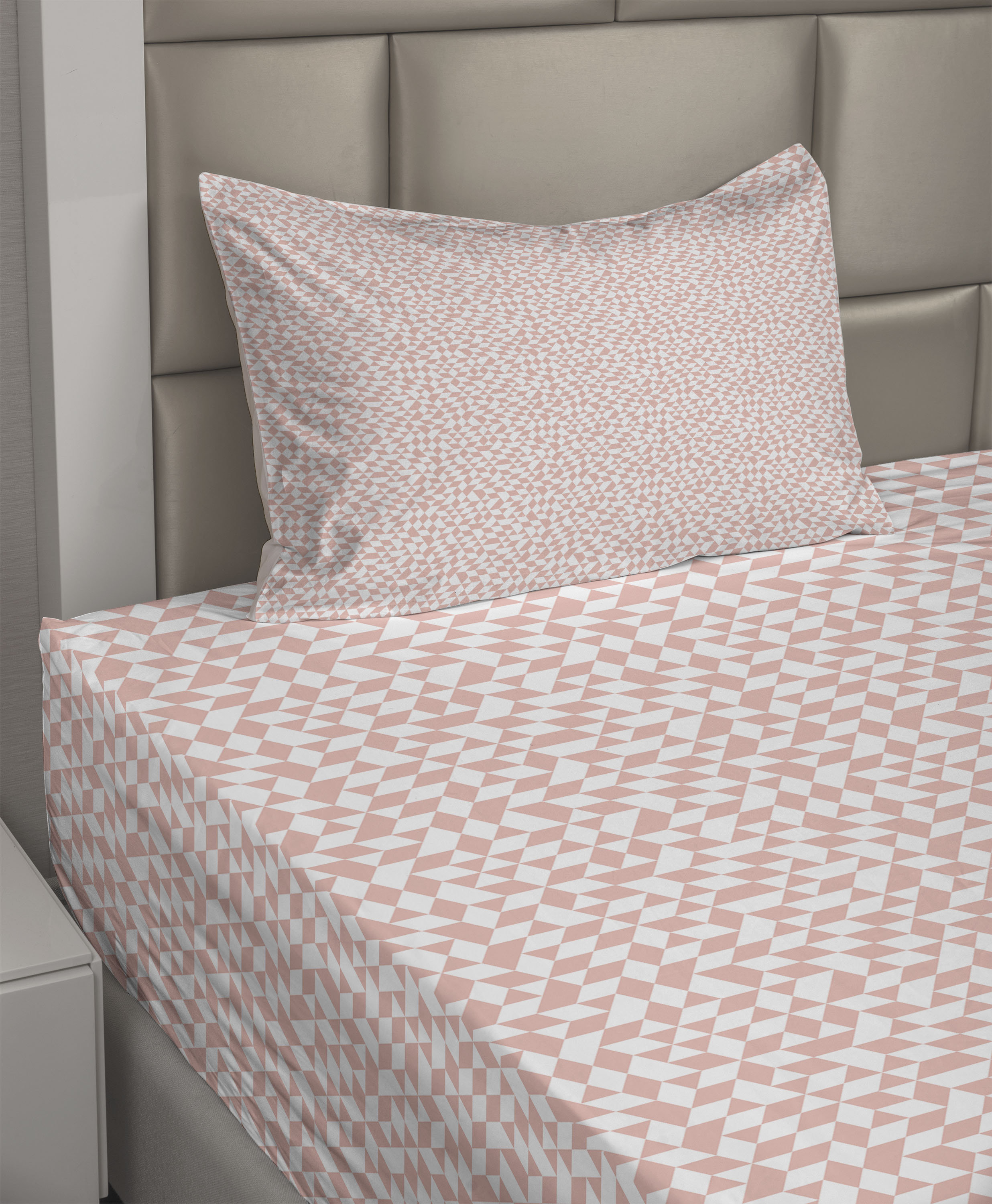 Ambesonne Geometric Sheet Set Triangles Angular Motifs Pale Salmon and ...
