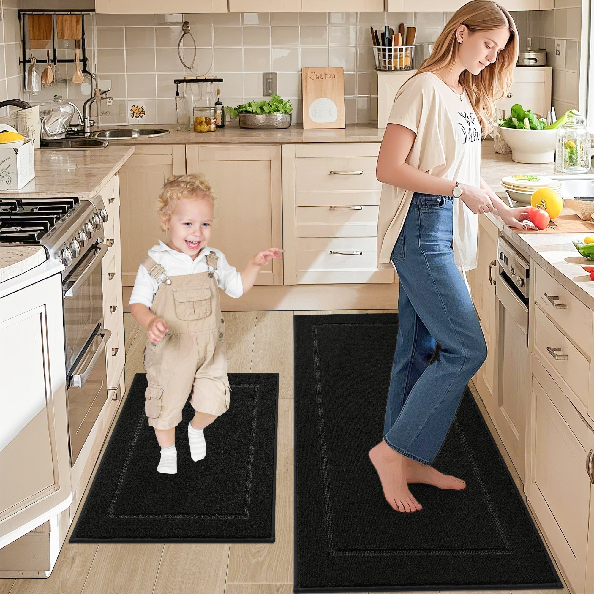 Prep & Savour Non-Slip Kitchen Mats, Self-Adhesive Absorbent Floor Rug ...