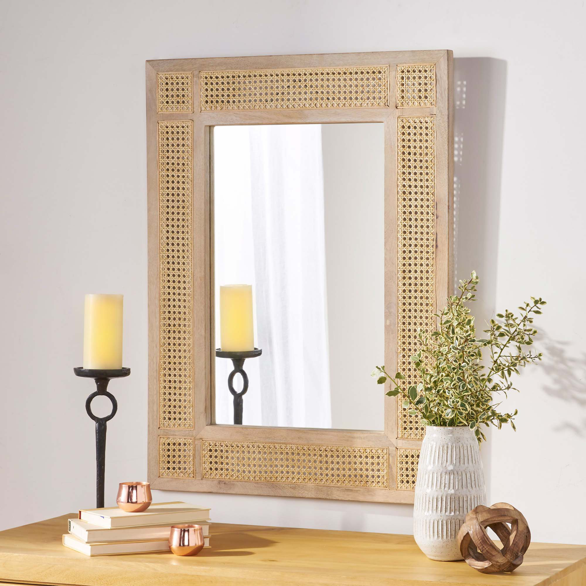 Bayou Breeze Wood Cane Fitted Mirror | Wayfair