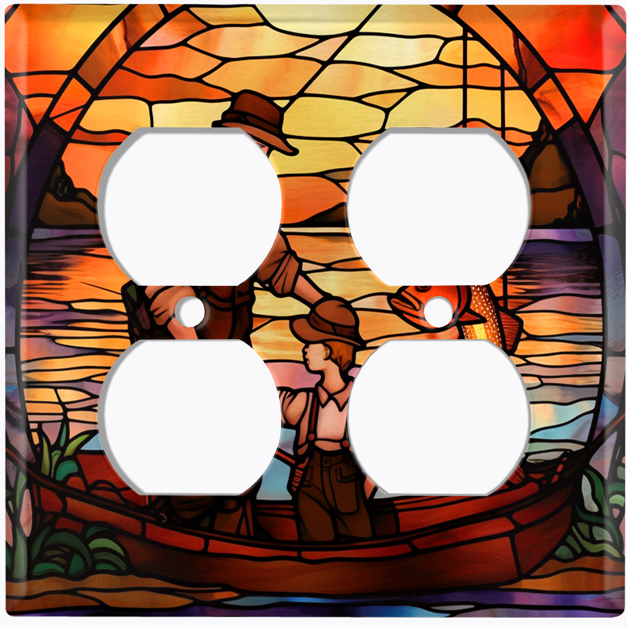 WorldAcc Fishing Father Son Bonding Sea Bass 2-Gang Duplex Outlet Wall ...