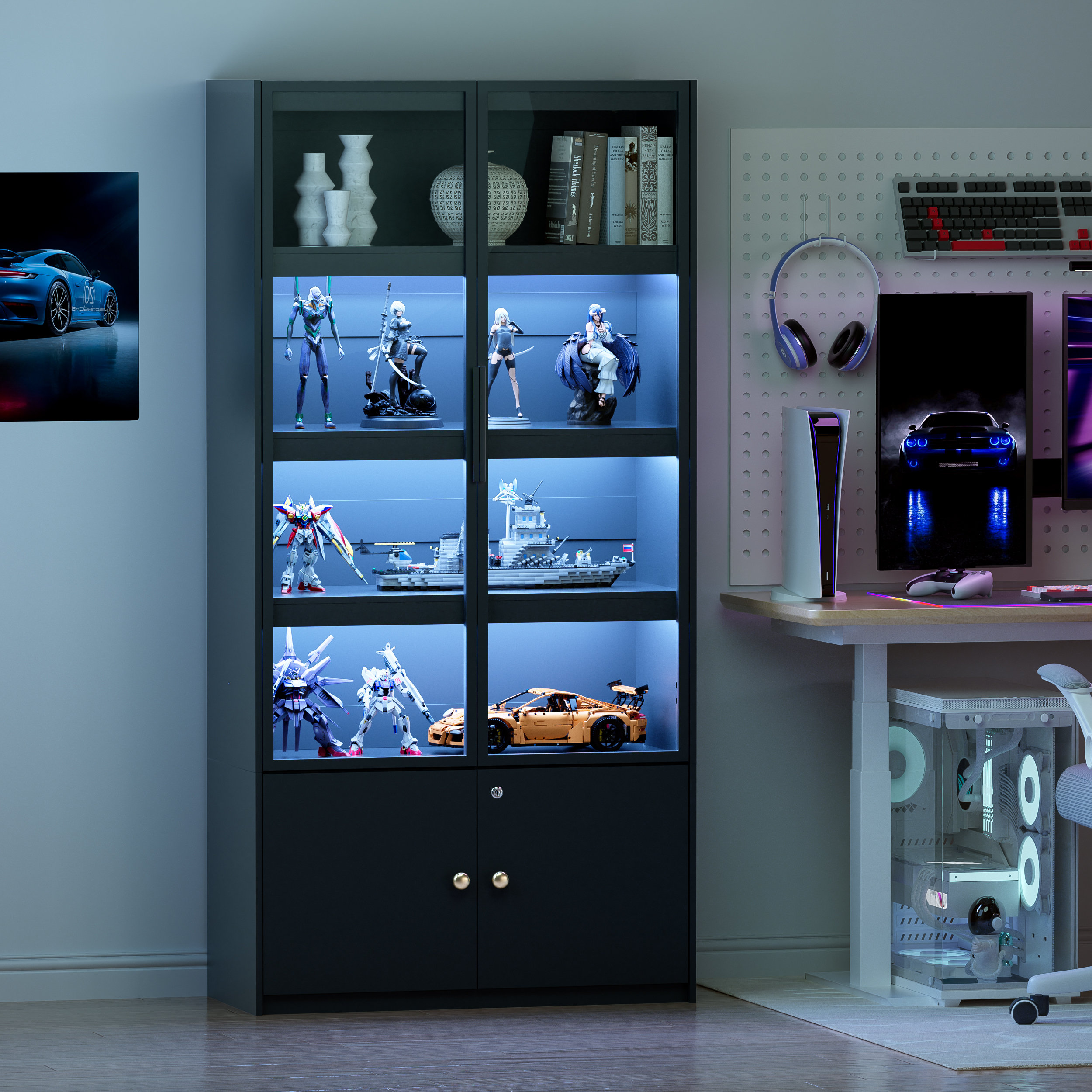 Wrought Studio™ China Cabinet with Light, Glass Display Cabinet with ...