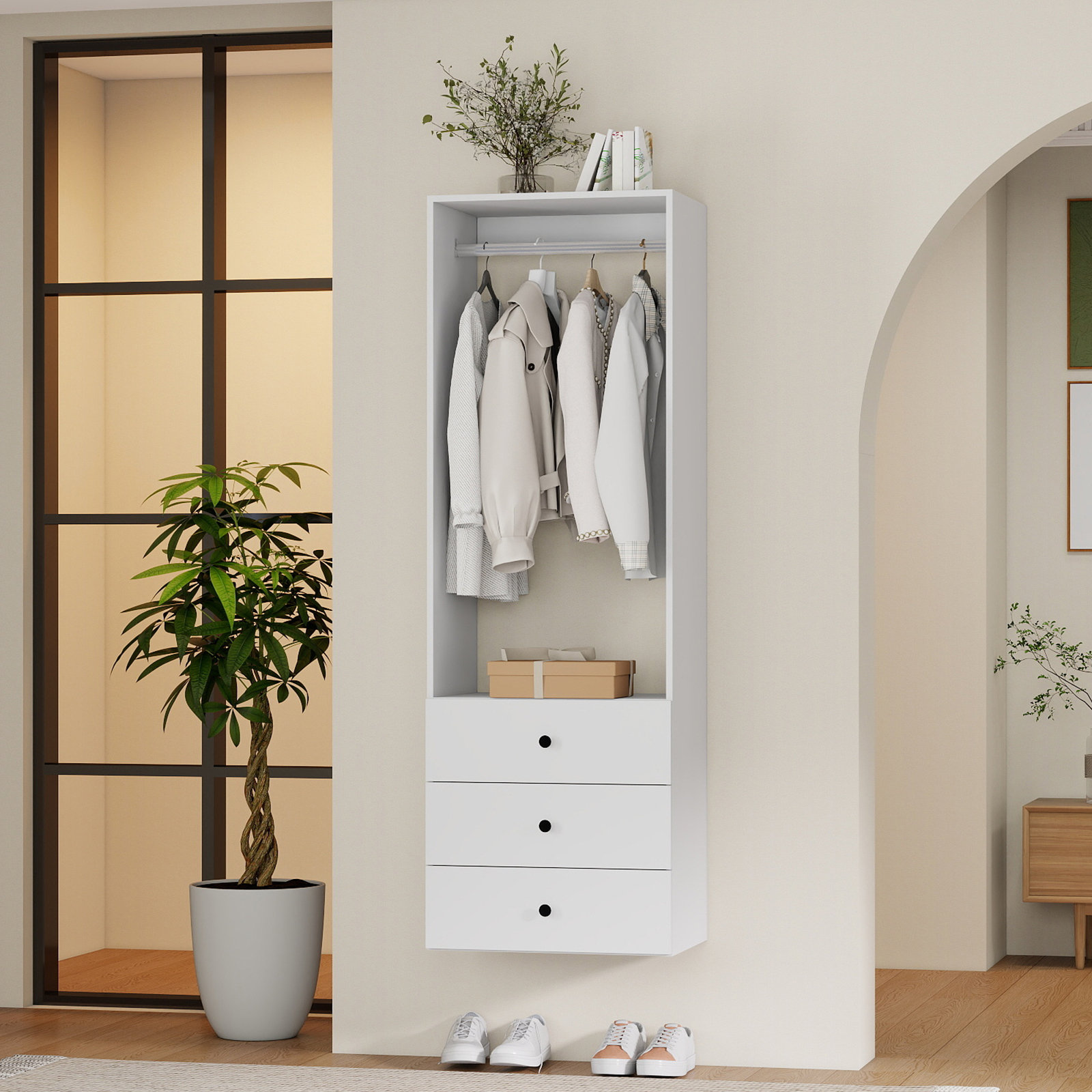 Ebern Designs Closet System with 3 drawers & Hanging Rod - Wayfair Canada