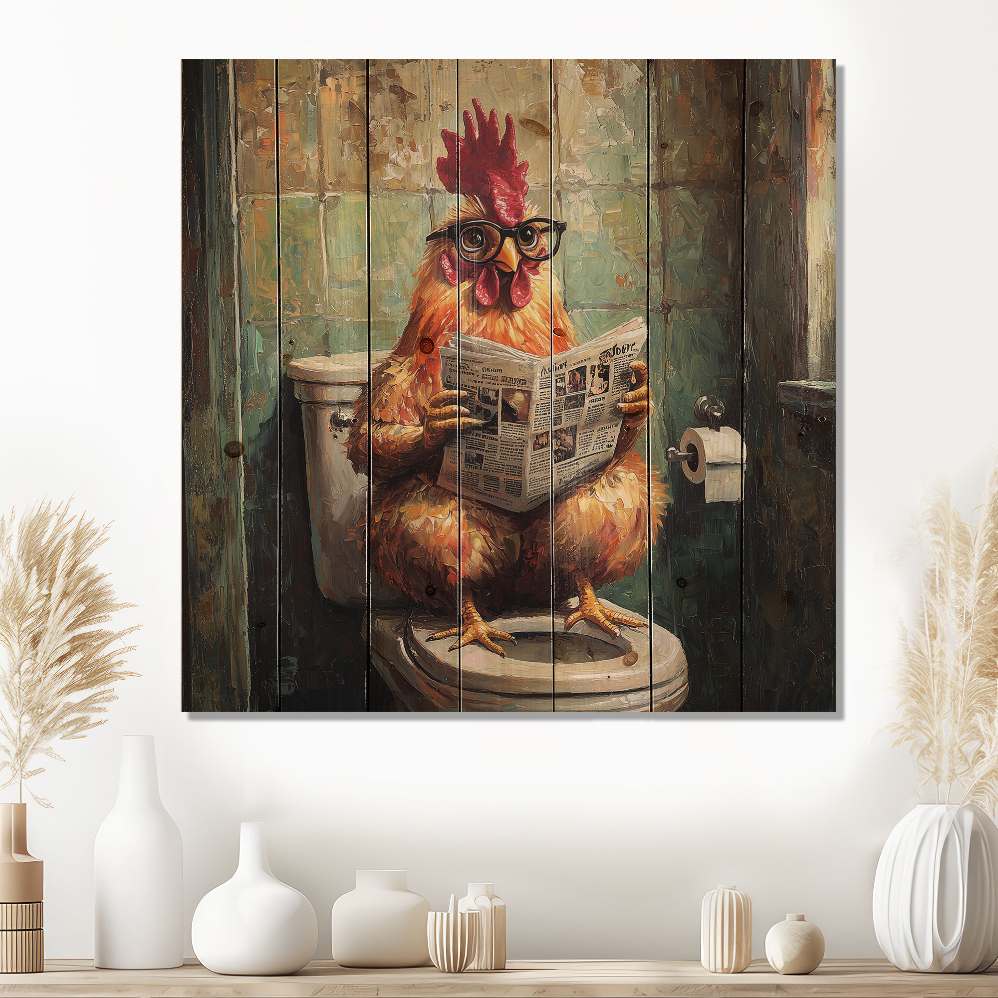 Ophelia & Co. Rooster Reading Newspaper In The Toilet II - Rooster ...