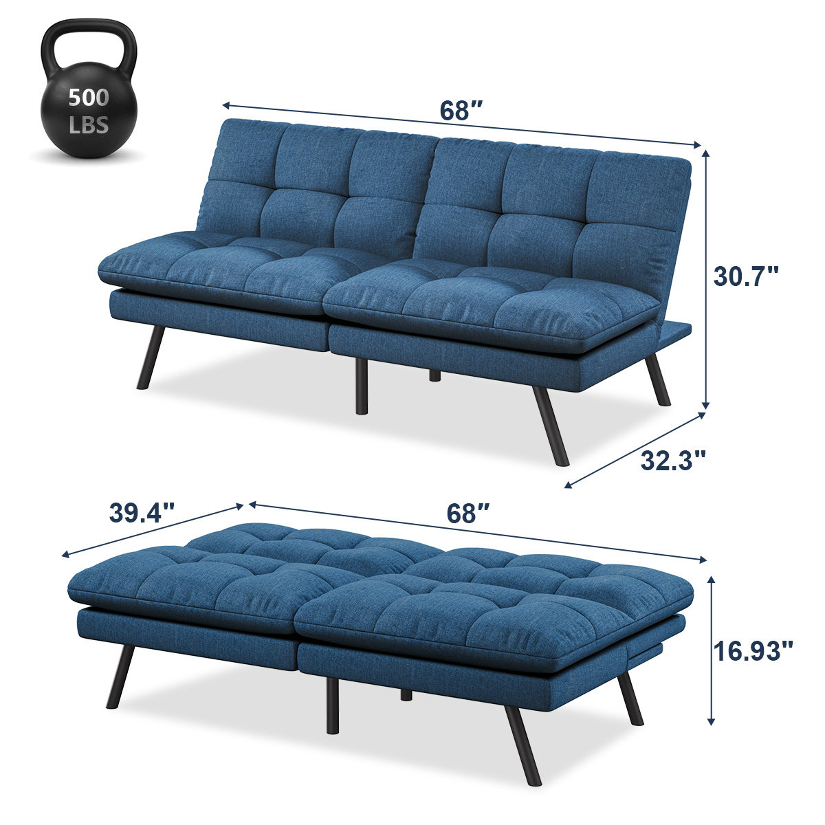 George Oliver 68Inch Convertible Futon Sofa Bed Cat-Scratch-Proof ...