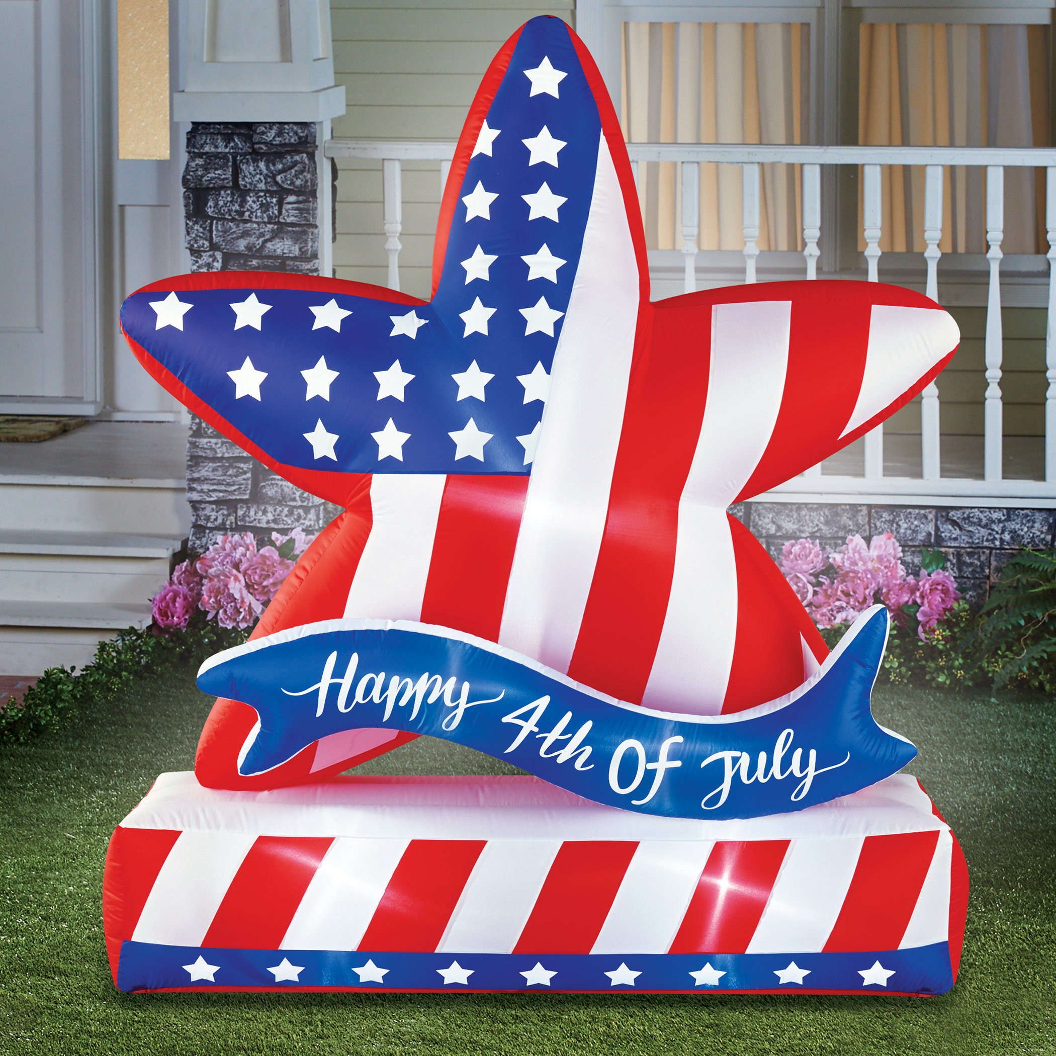 The Holiday Aisle® Happy 4th of July Patriotic Star Outdoor Inflatable ...
