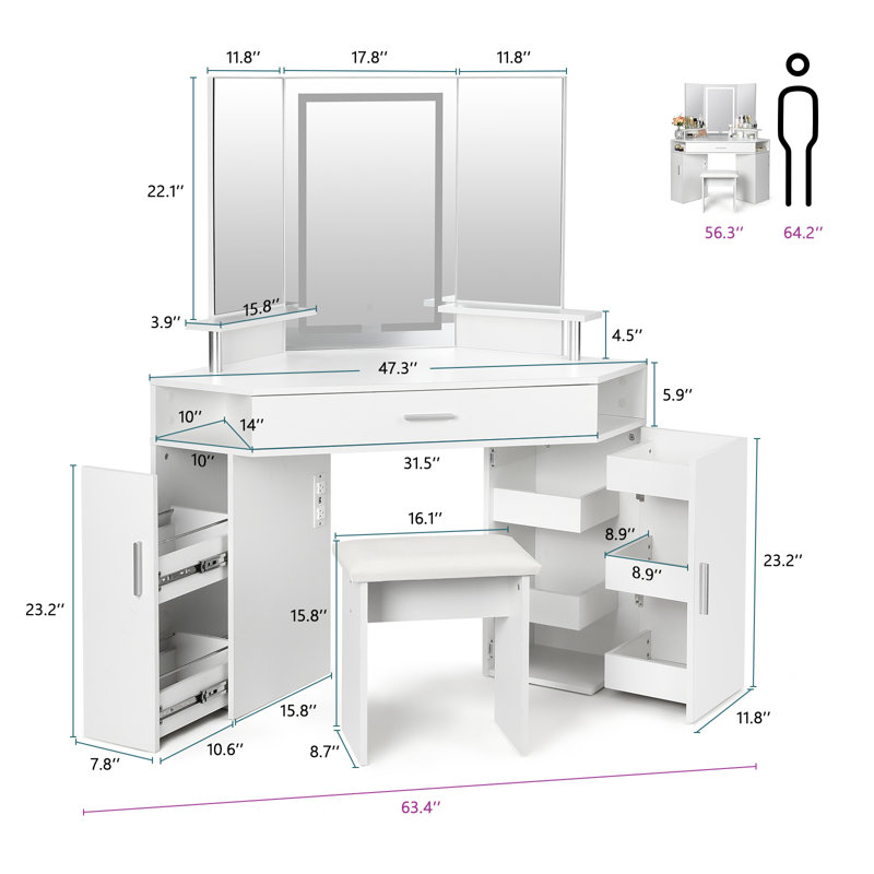 makeup table trifold mirror