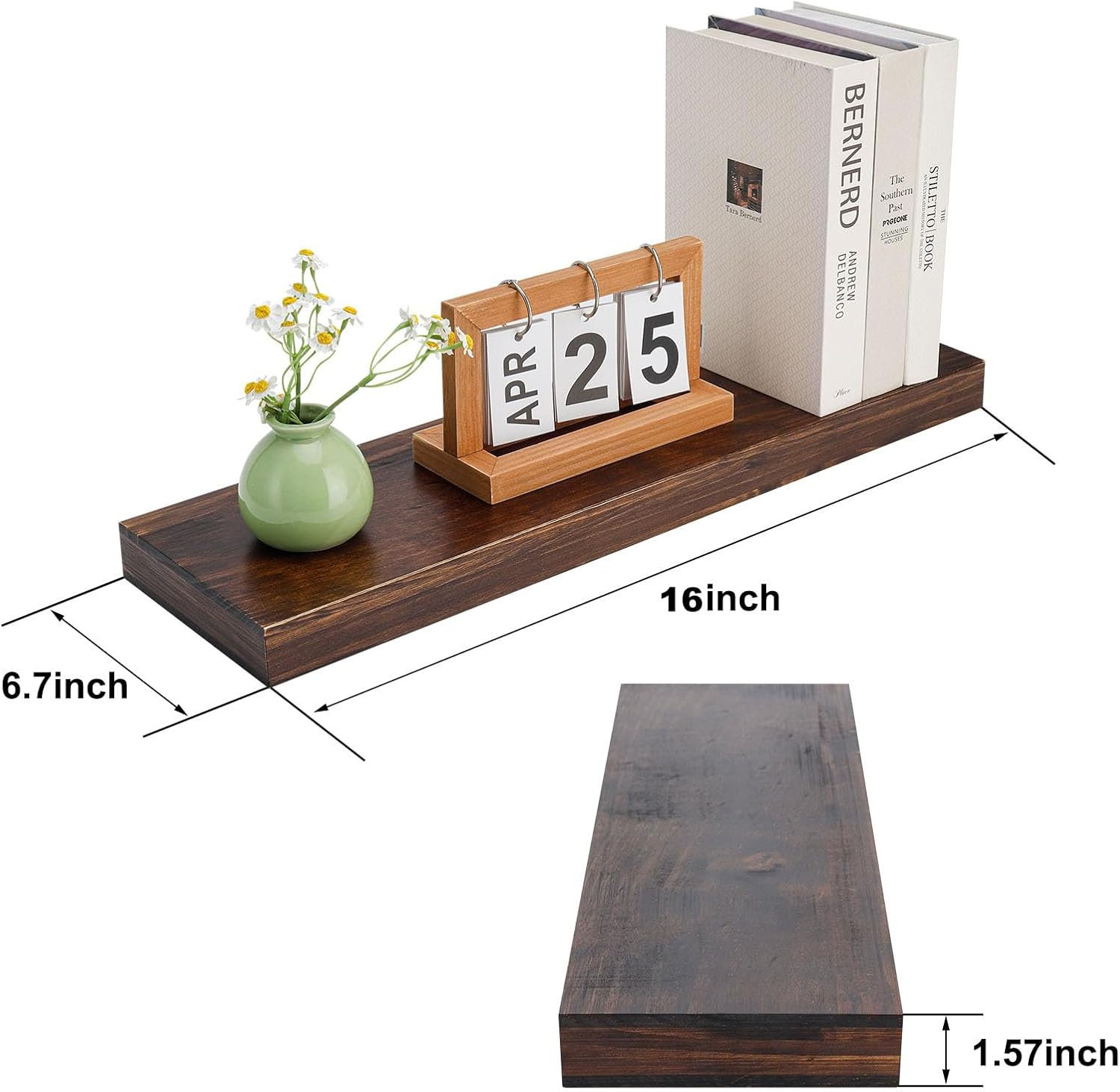 Loon Peak Deep Walnut Wall Shelf Natural Wood 16 Inch Bathroom Shelves ...