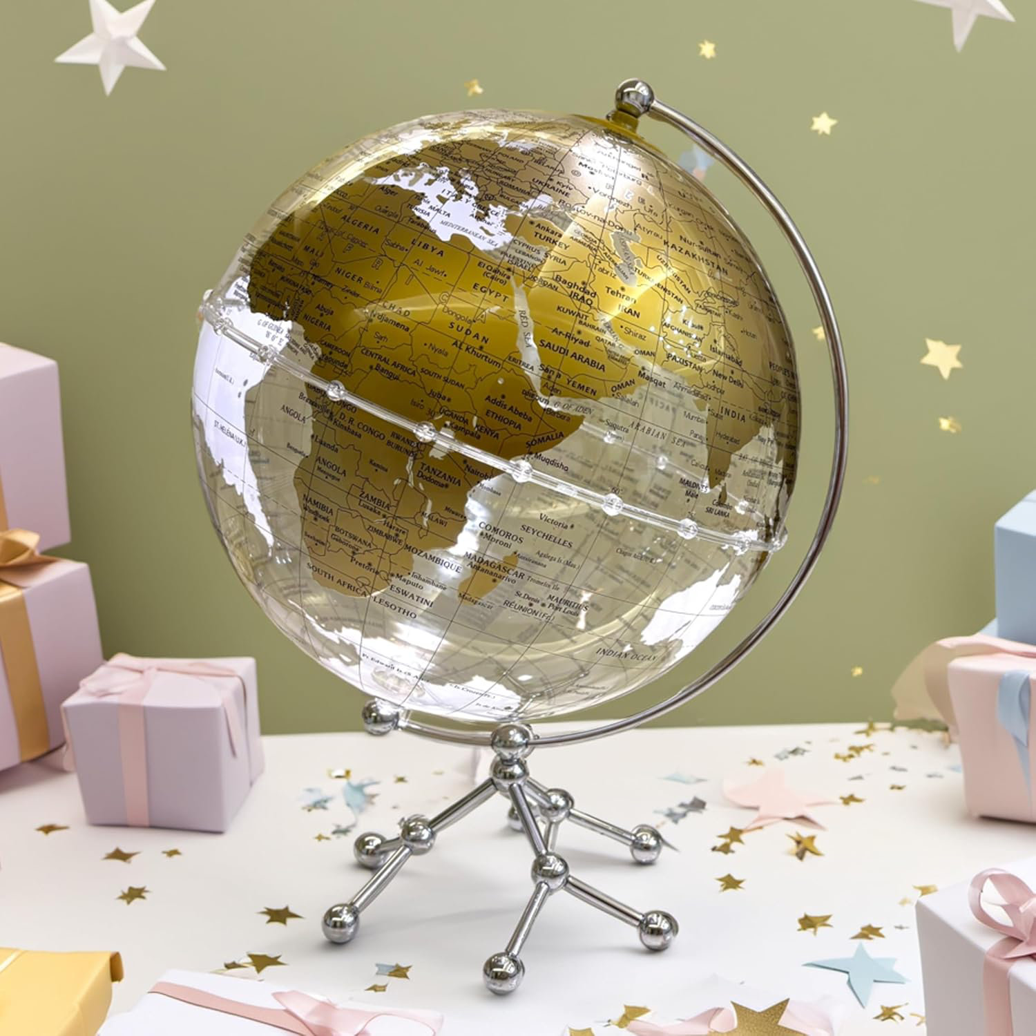 House of Hampton® Golden Earth Globe Desk Lamp, Touch Switch, Globe ...