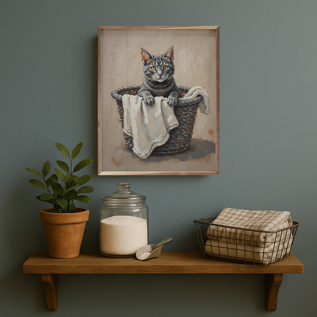 The Holiday Aisle® Gray Cat In Laundry Basket | Wayfair