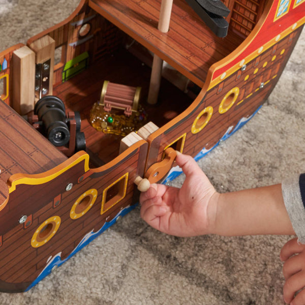 KidKraft Adventure Bound: Wooden Pirate Ship Play Set with Lights ...