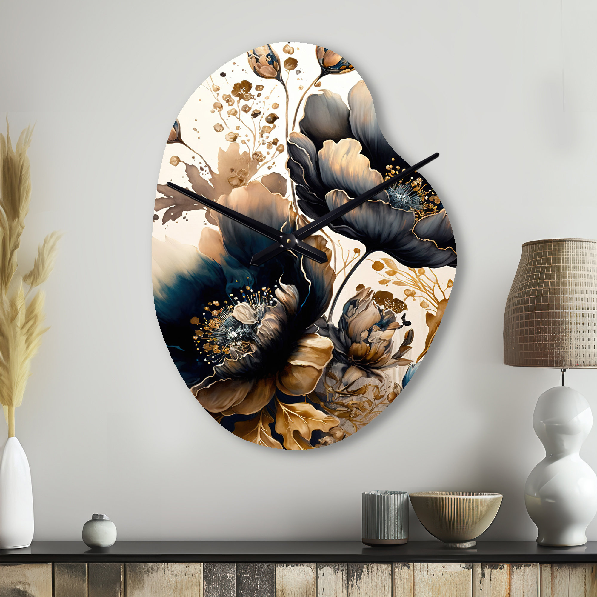 Latitude Run® Navy Blue And Gold Poppy Flowers IV - Poppy Irregular ...