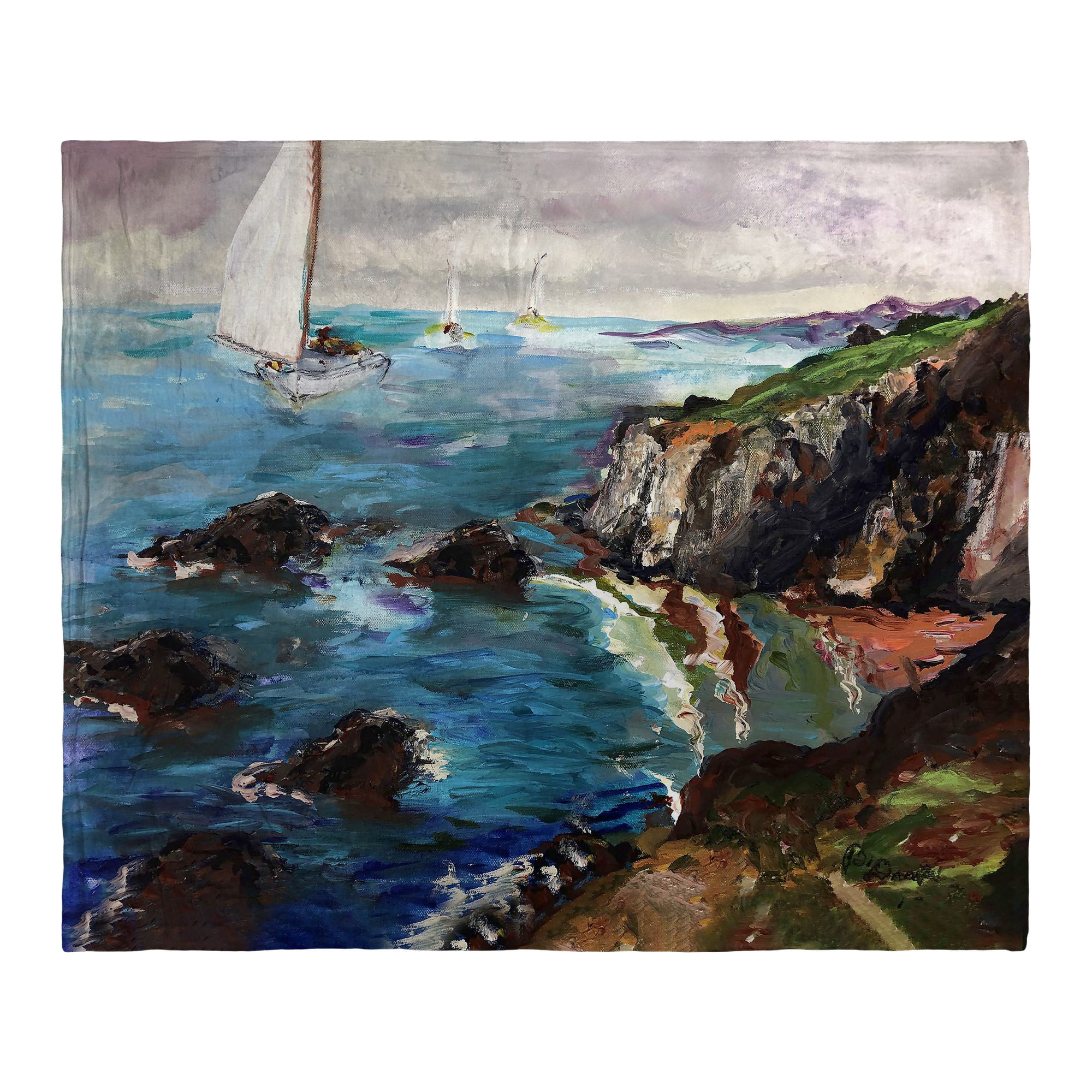 Betsy Drake Interiors Sailing the Cliffs Silk-Touch Throw | Wayfair