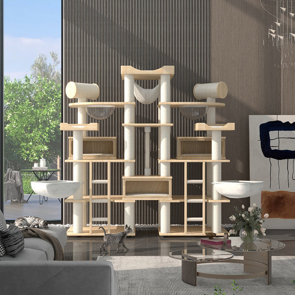 Zalap 94'' H Deluxe Solid Wood Cat Tree for Multi-Cat Households ...