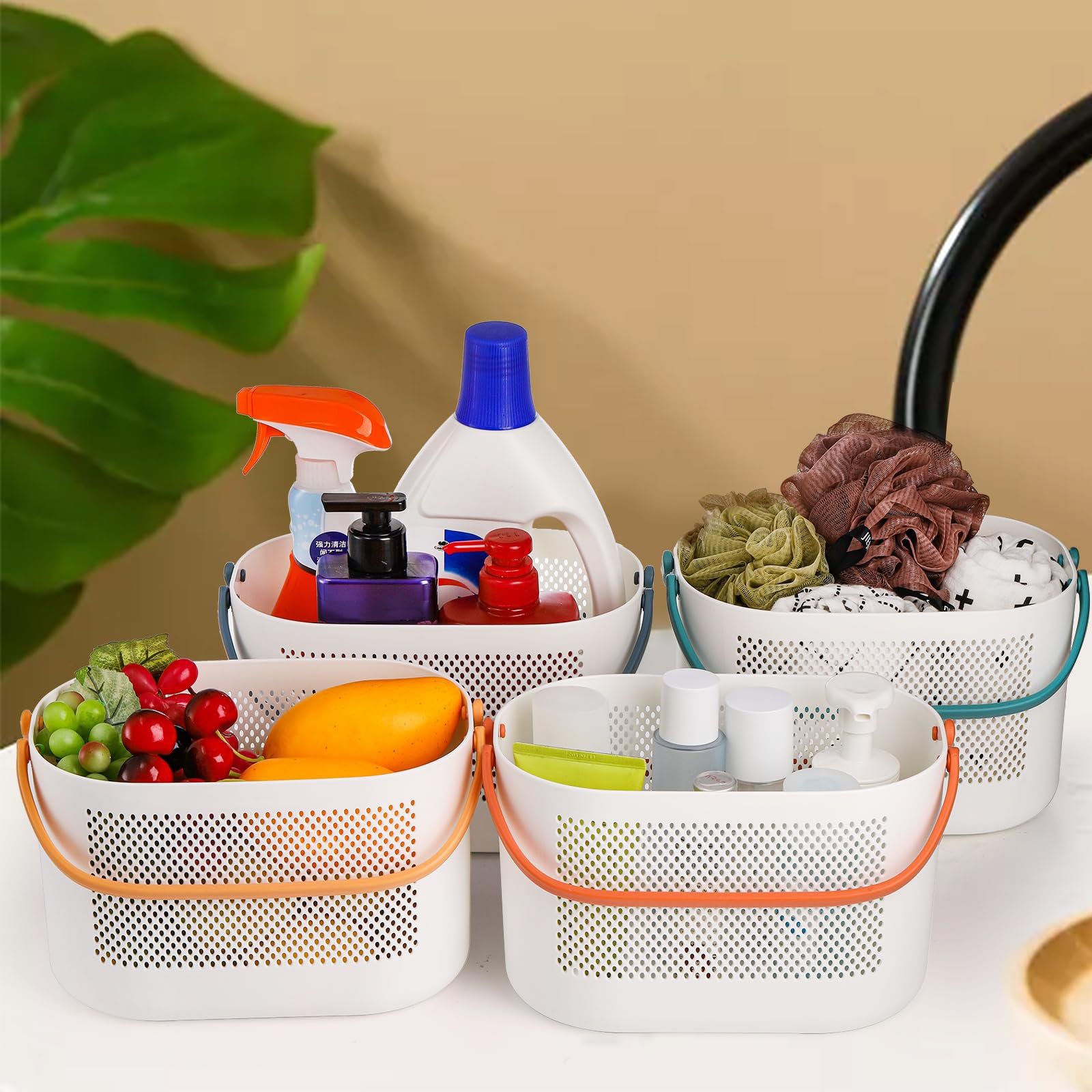Rebrilliant 4 Pack Portable Plastic Shower Storage Basket With Handles ...