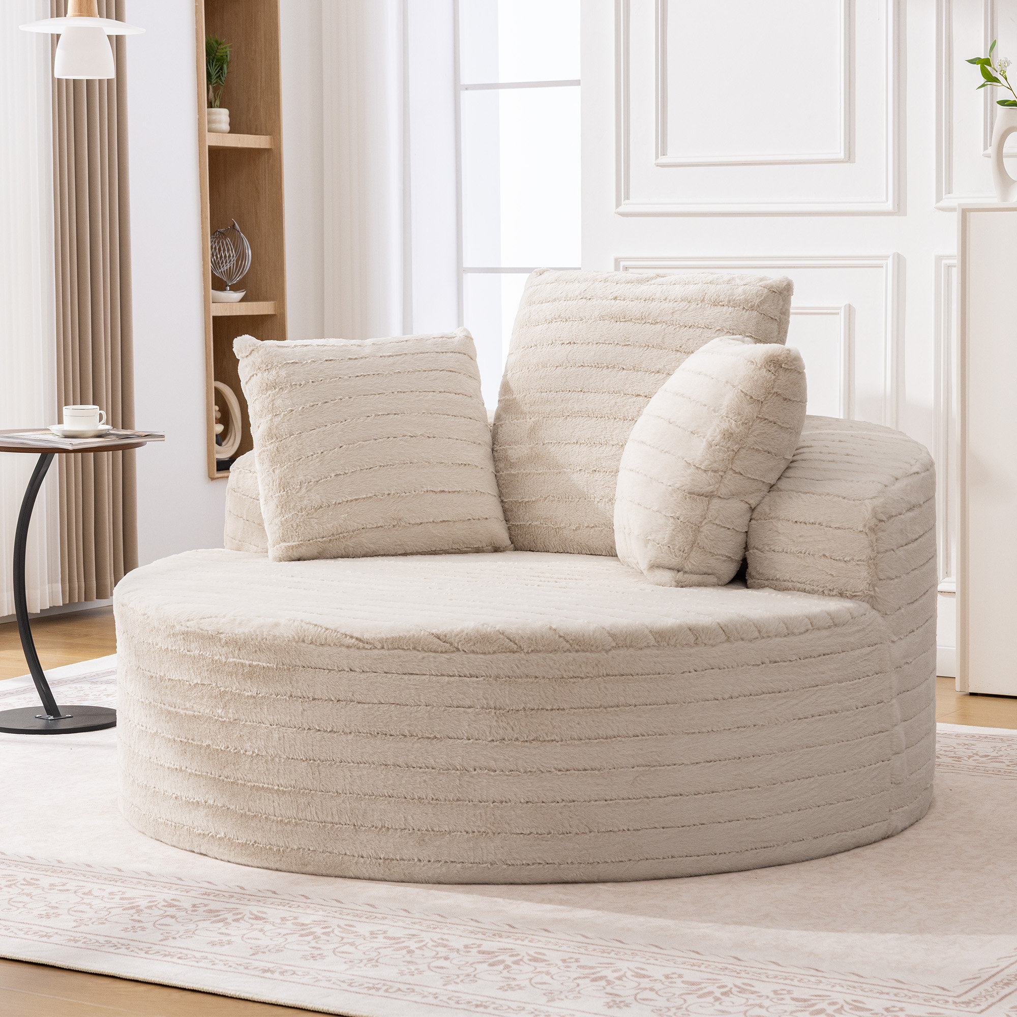 Mercer41 59" Wide Round Chaise Lounge Chair With Plush Upholstered ...