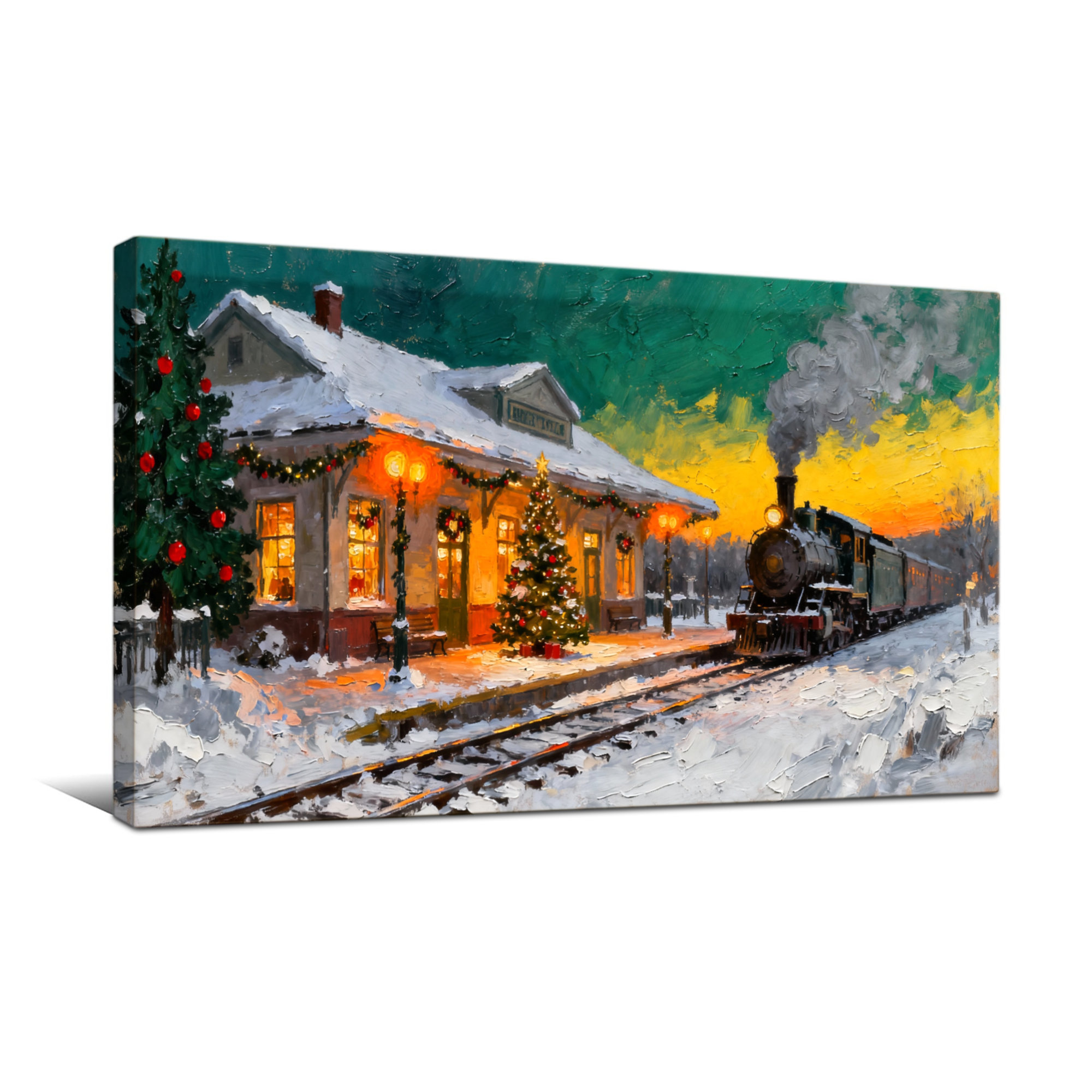 Canora Grey Christmas Winter Train Station Christmas Scene | Wayfair