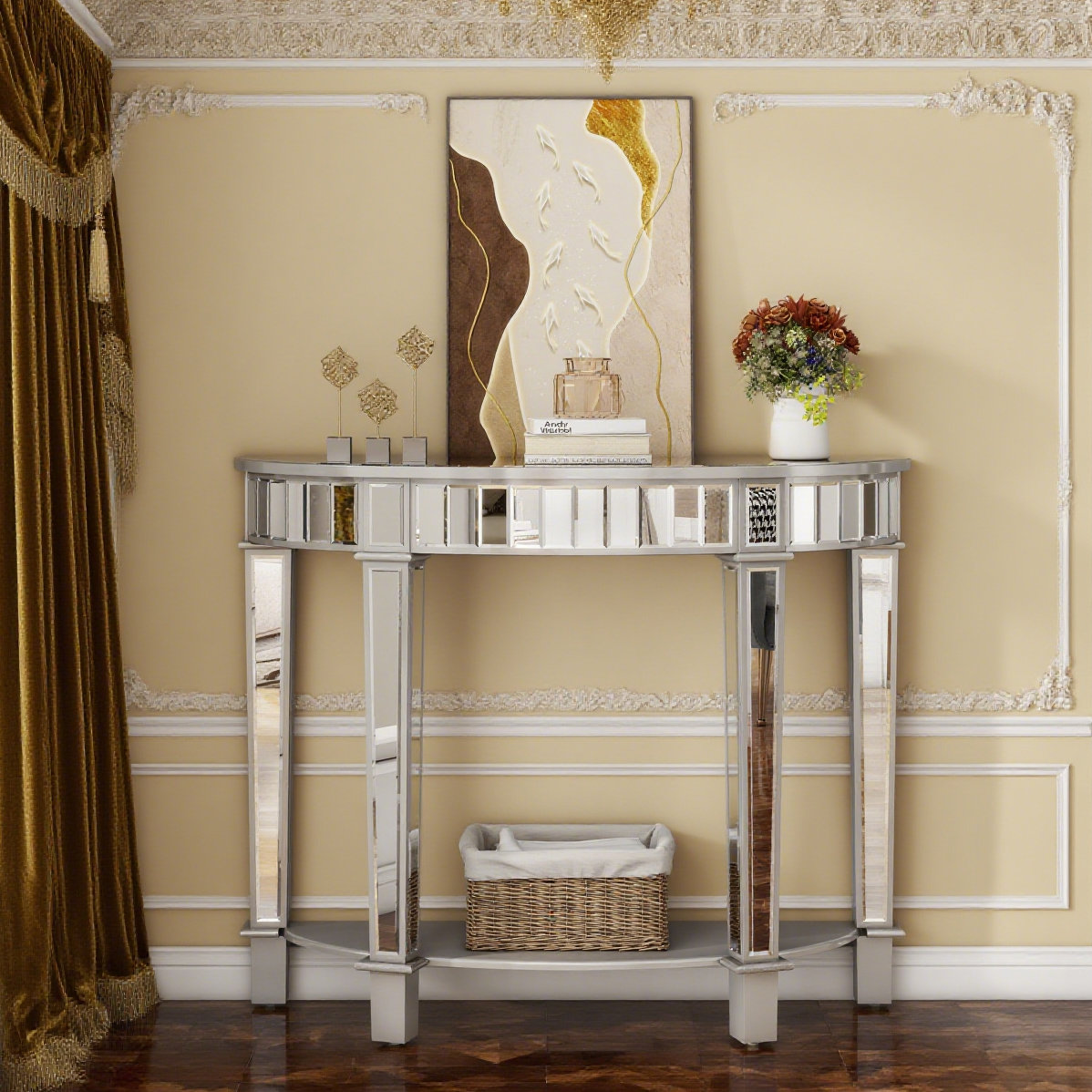 Canora Grey Andreja 100cm Mirrored Semicircle Console Table With ...