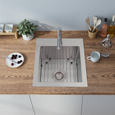 LQS 15'' L X 17"W Stainless Steel Kitchen Sink RV Single Bowl Bar Prep ...