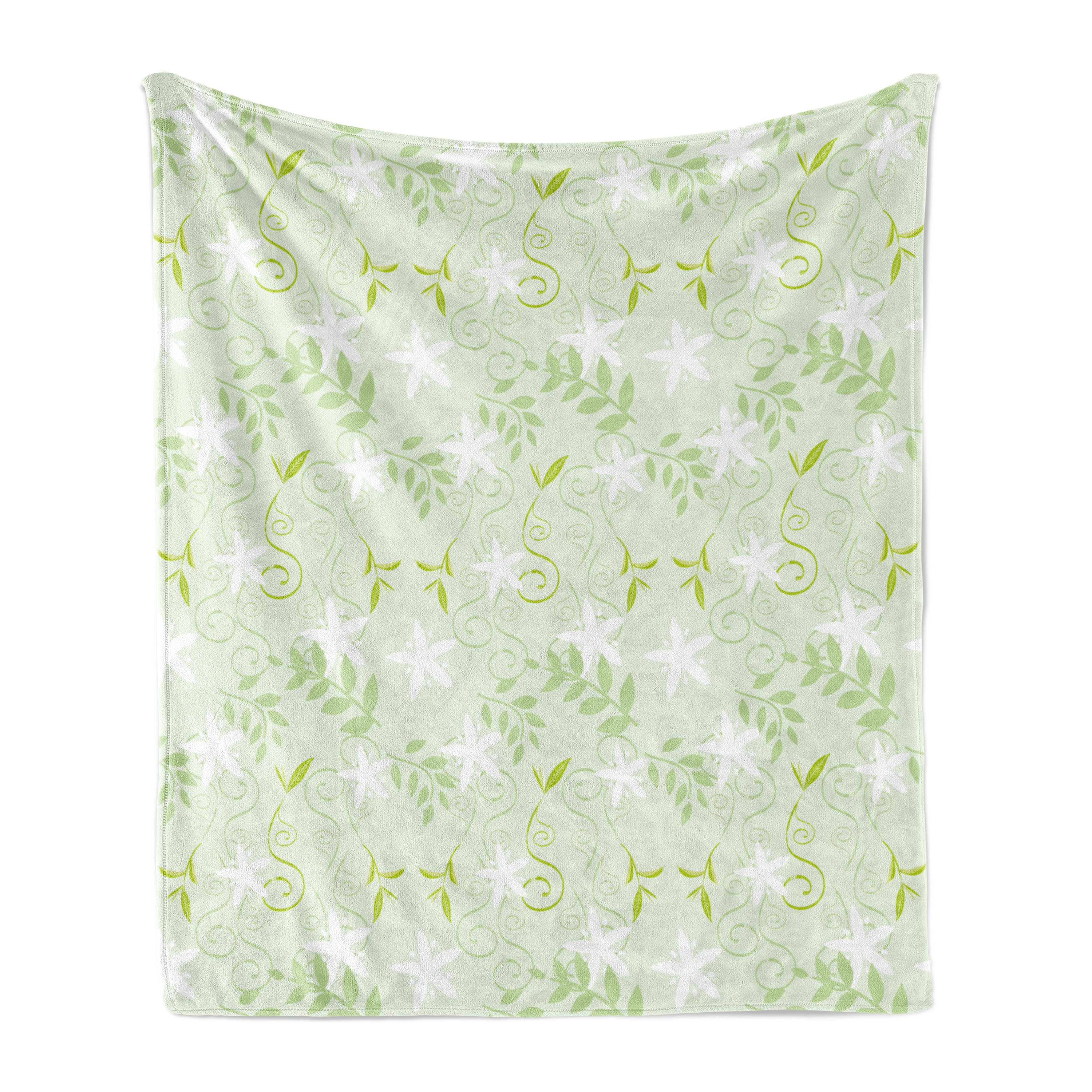 Ambesonne Mint Fleece Throw Blanket Swirls Floral Branches Fern Green ...